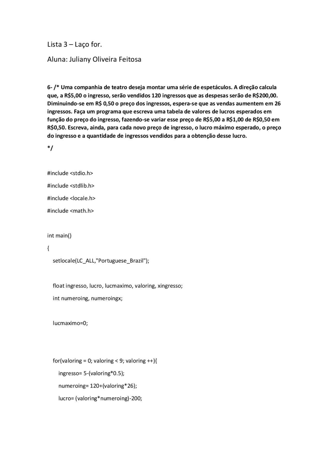 ProgramaÇÃo Em C Exercicio Resolvido Docsity