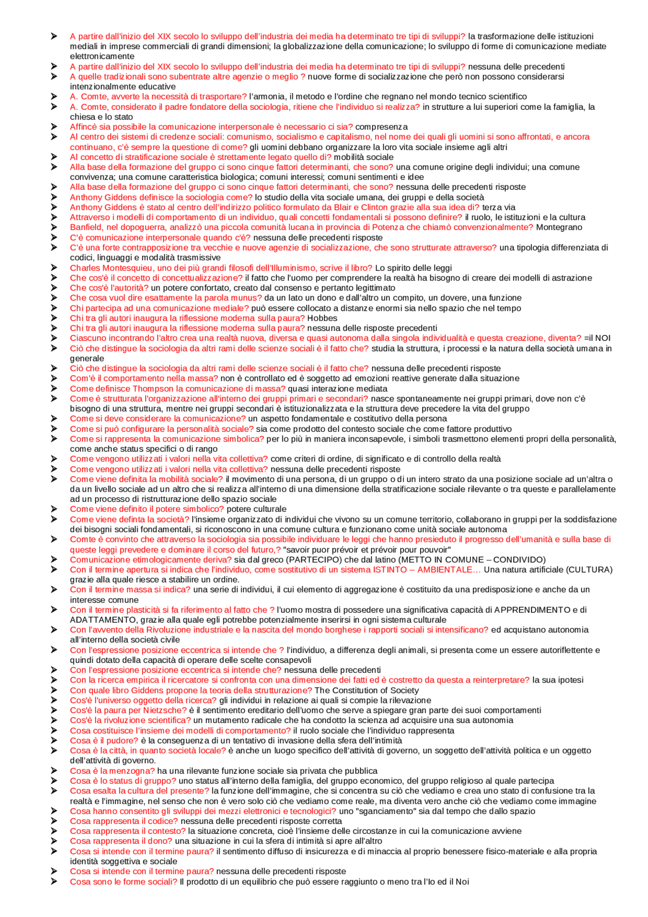 Sociologia Generale Test Prove Desame Di Sociologia Docsity