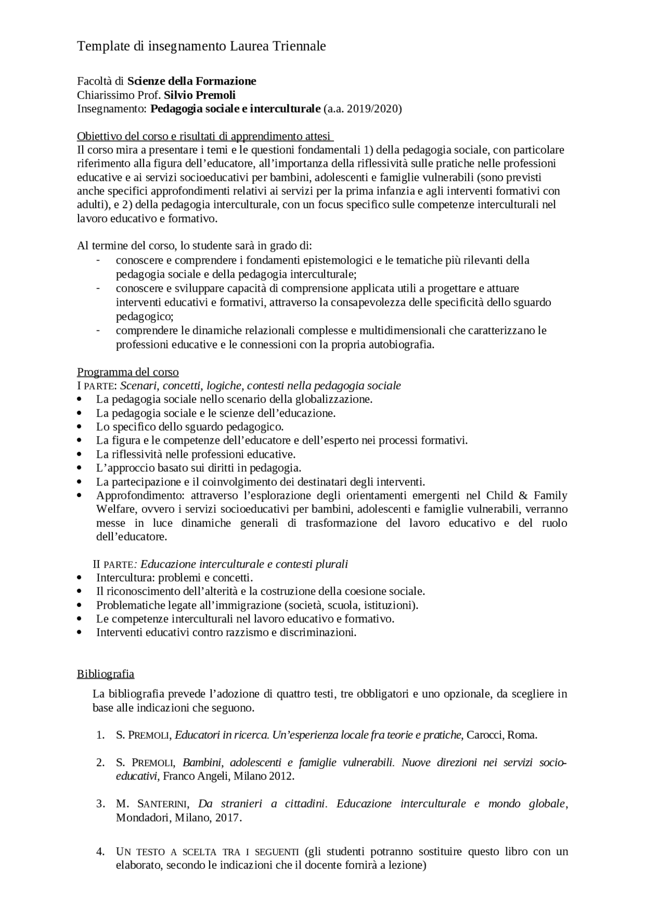 Programma Pedagogia Sociale E Interculturale Docsity