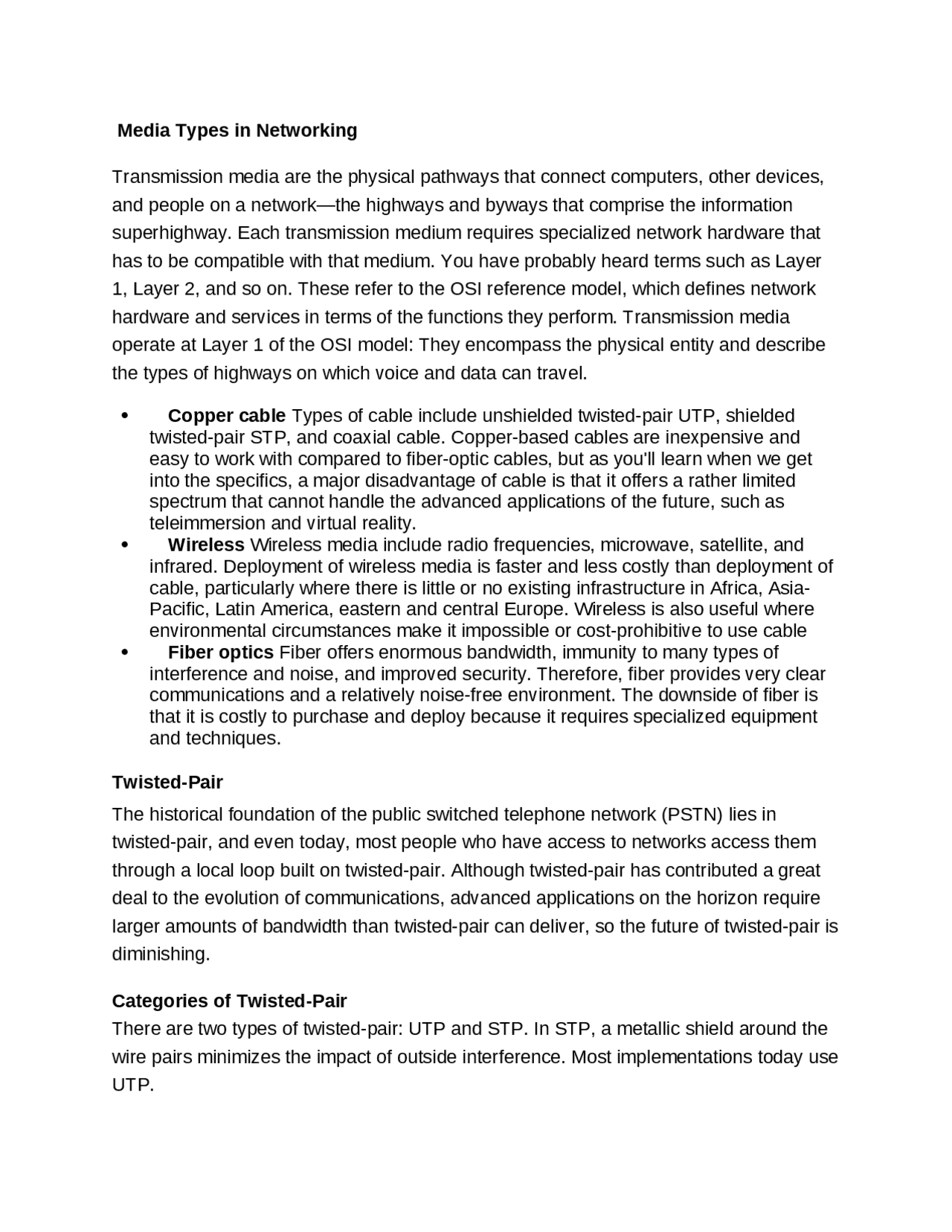 Transmission Media Networking Docsity