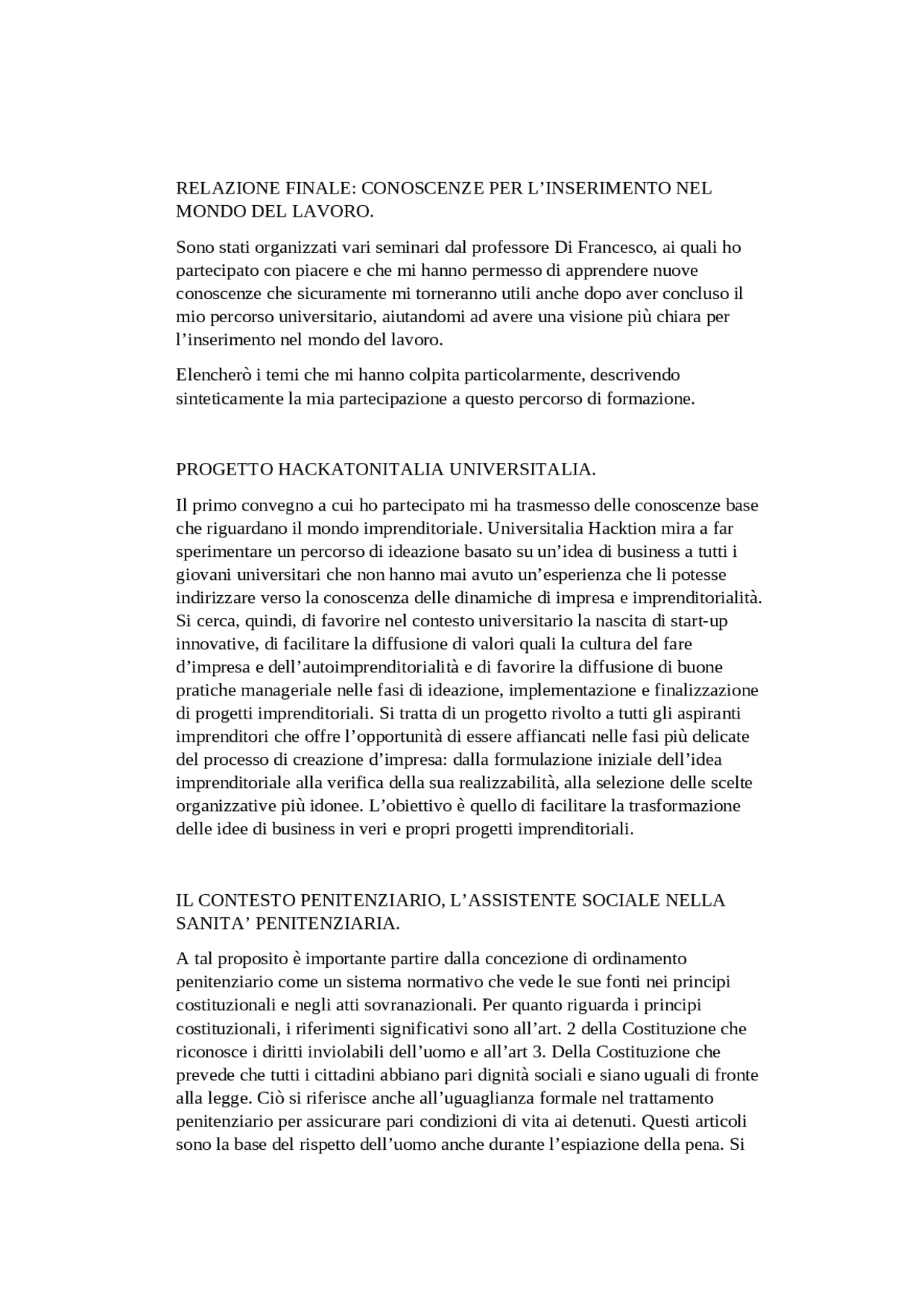 Conoscenze per l’inserimento nel mondo del lavoro - Docsity