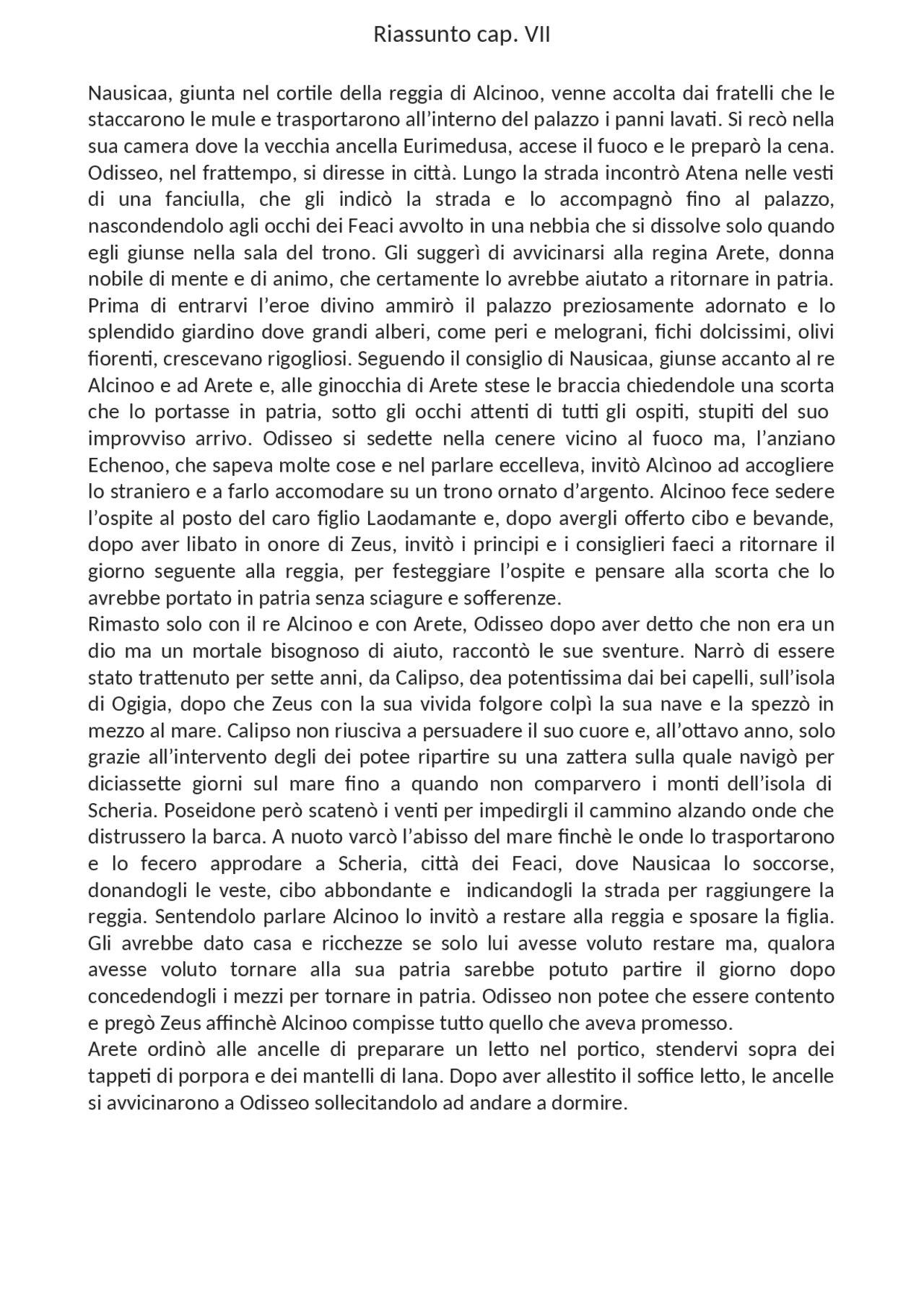 Odissea Riassunto Canto Vii Appunti Di Italiano Docsity