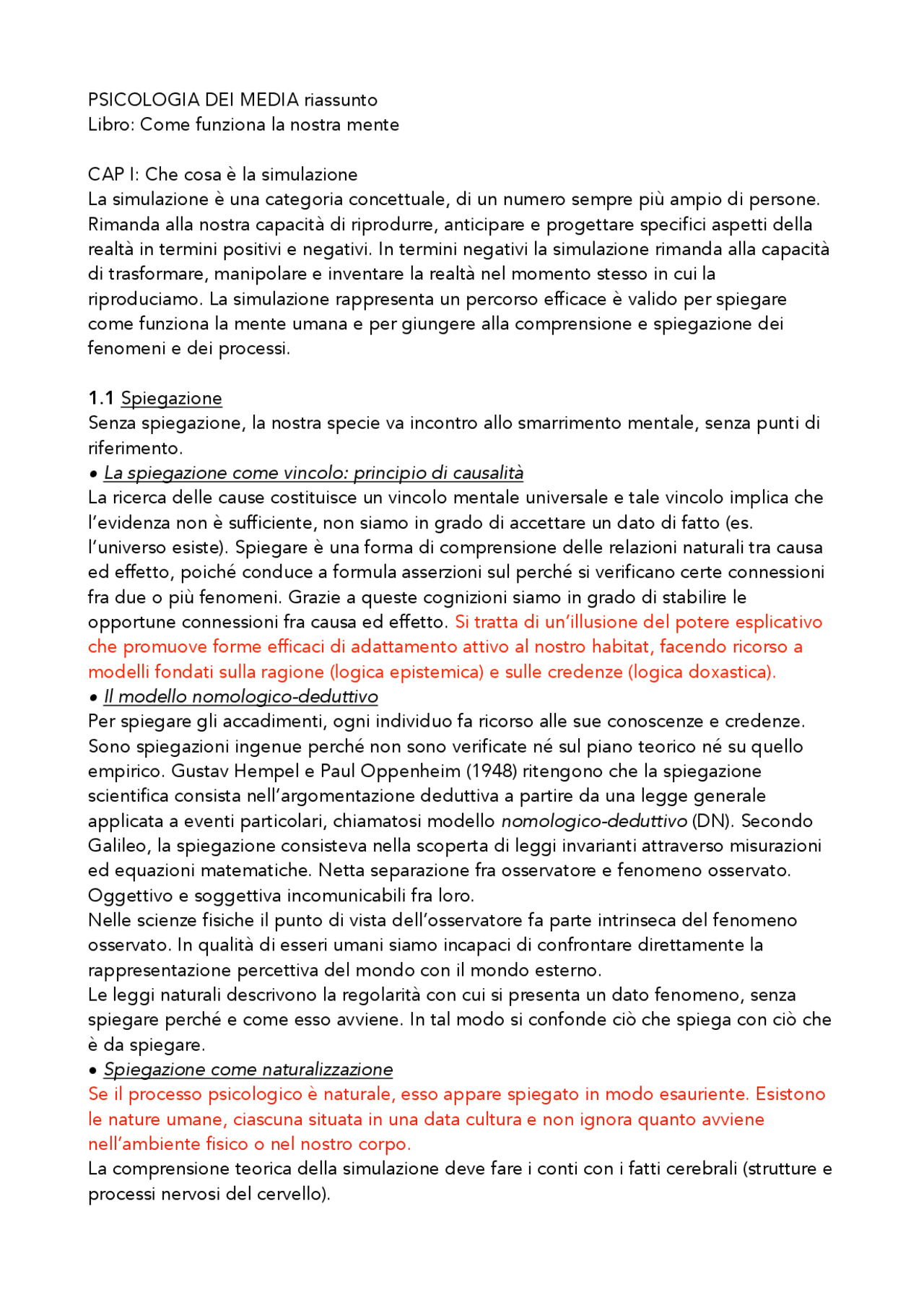 Come Funziona La Nostra Mente Riassunto Docsity