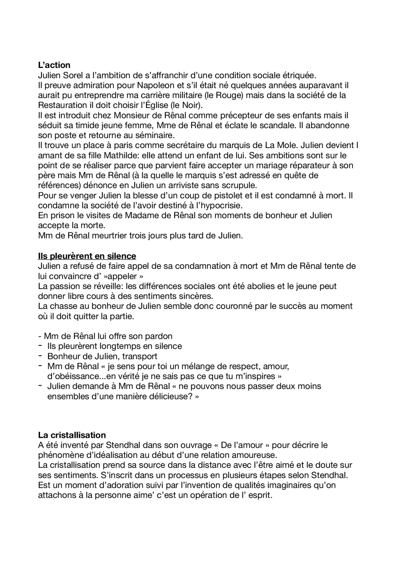 Le Rouge Et Le Noir Stendhal Temi Di Francese Docsity