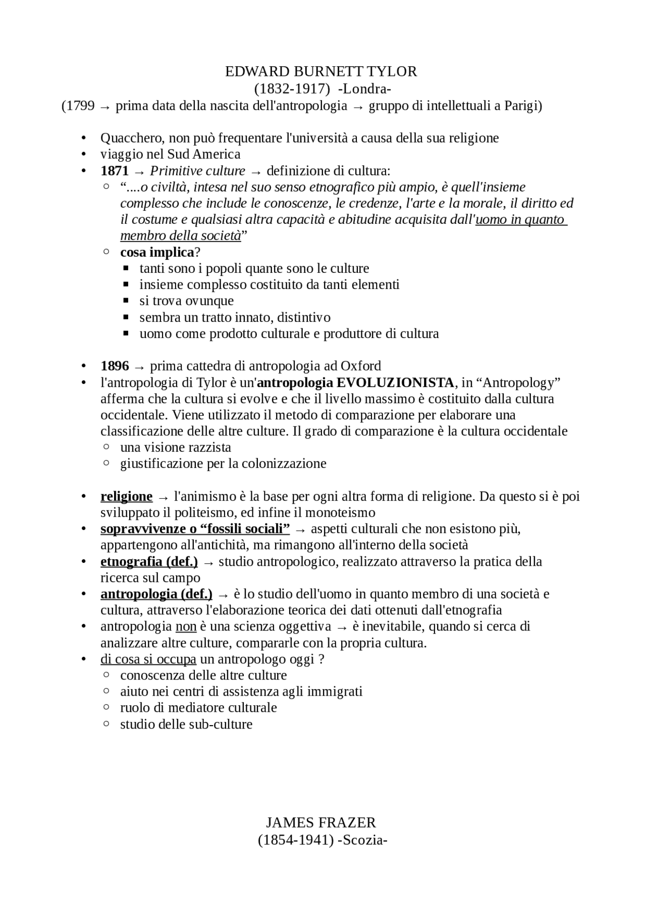 Tylor, frazer, morgan, durkheim - Docsity