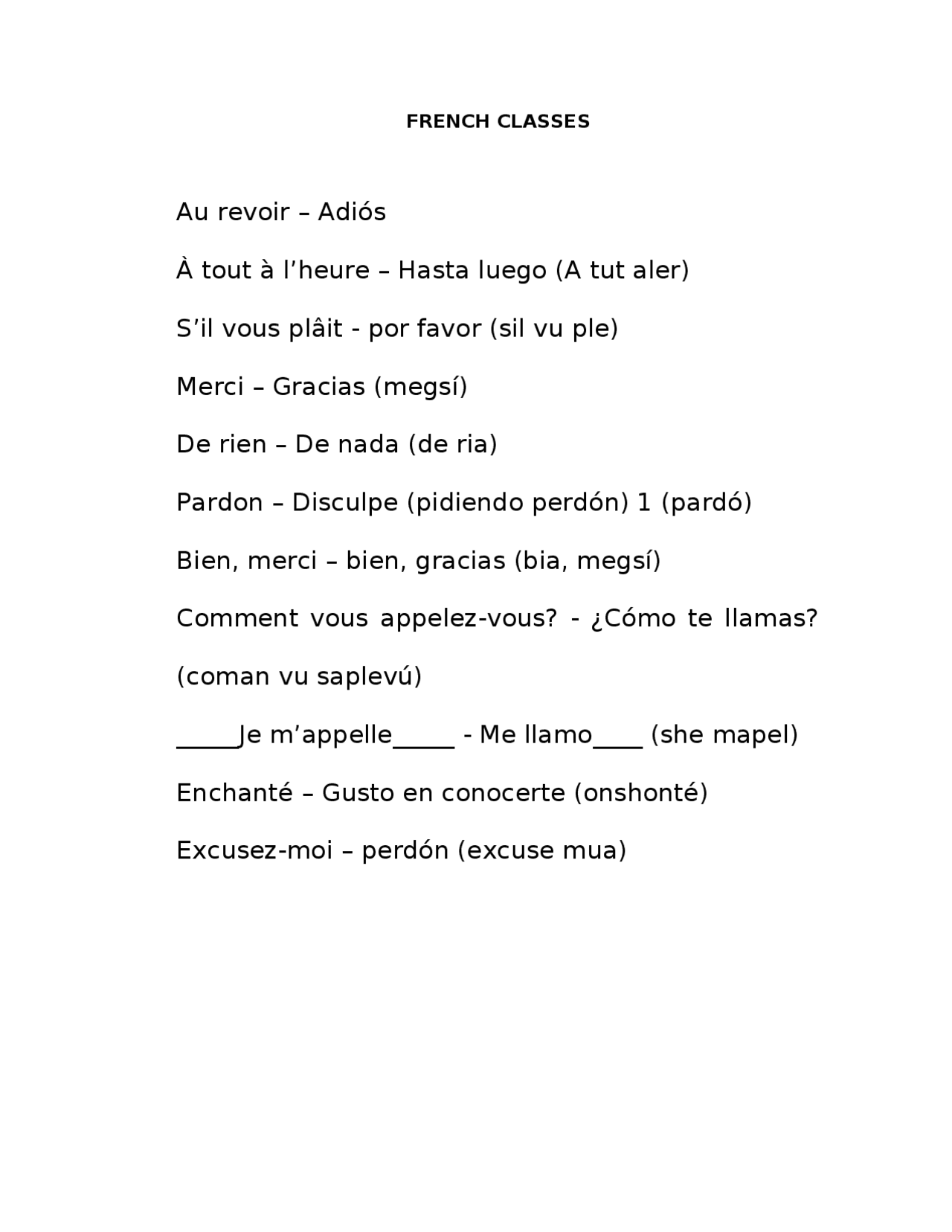 Clase de francés básico 1 - Docsity