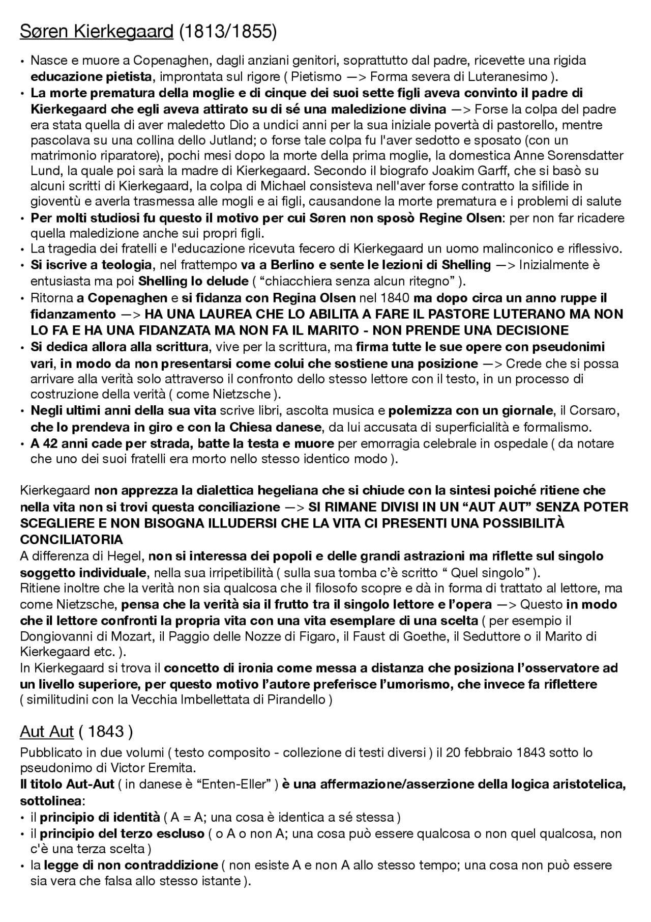 Schema Riassuntivo Su Kierkegaard Docsity