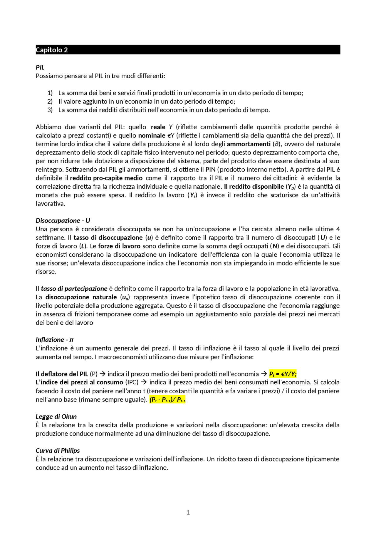 Schema Macroeconomia Per Capitoli Con Definizioni E Formule Docsity