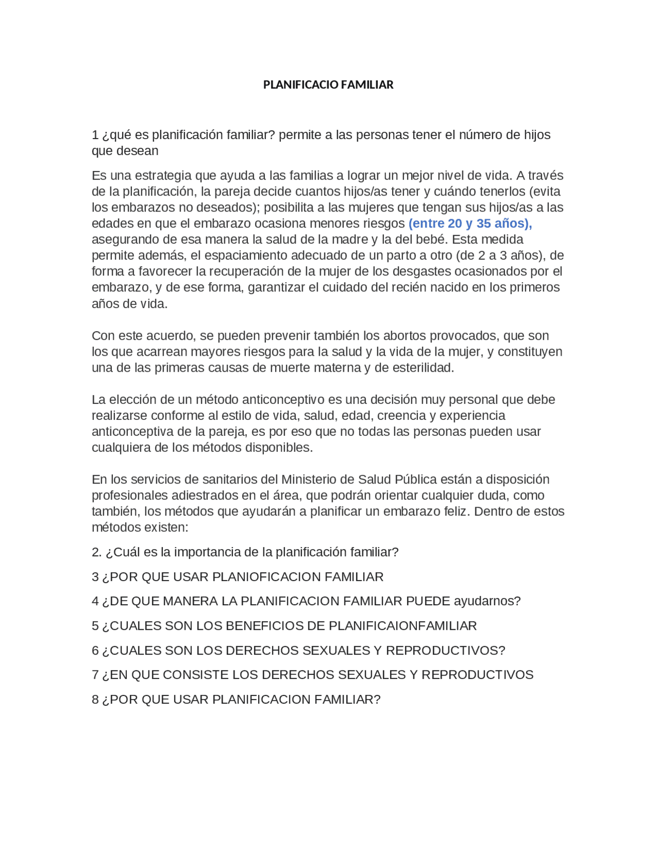 PlanificaciÓn Familiar Docsity
