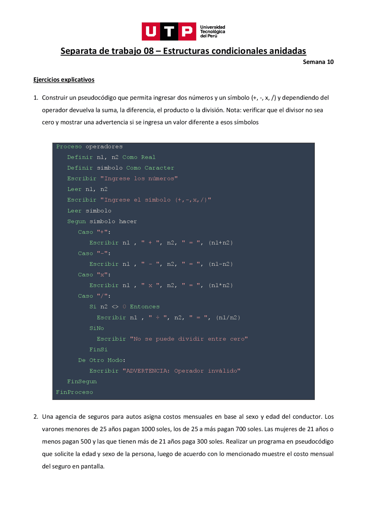 Ejercicios De Algoritmo Ejercicios De Algoritmos Y Programación Docsity