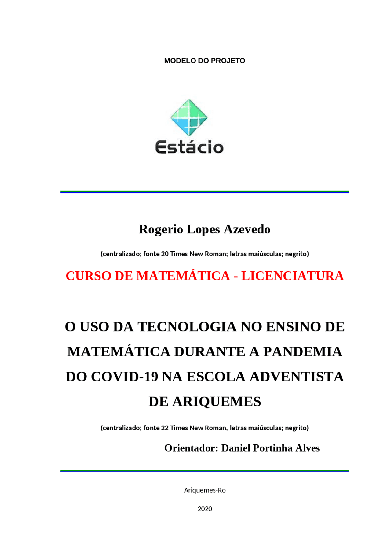 Modelo De Projeto De Tcc Docsity