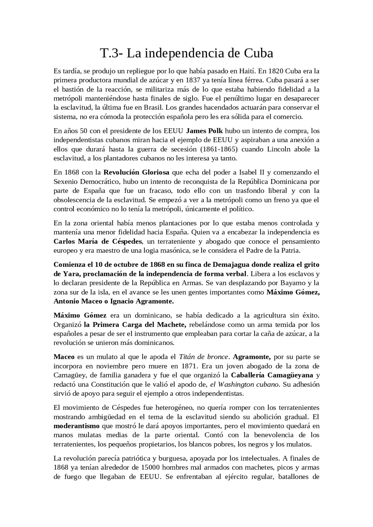 Tema 3. La independencia de Cuba - Docsity