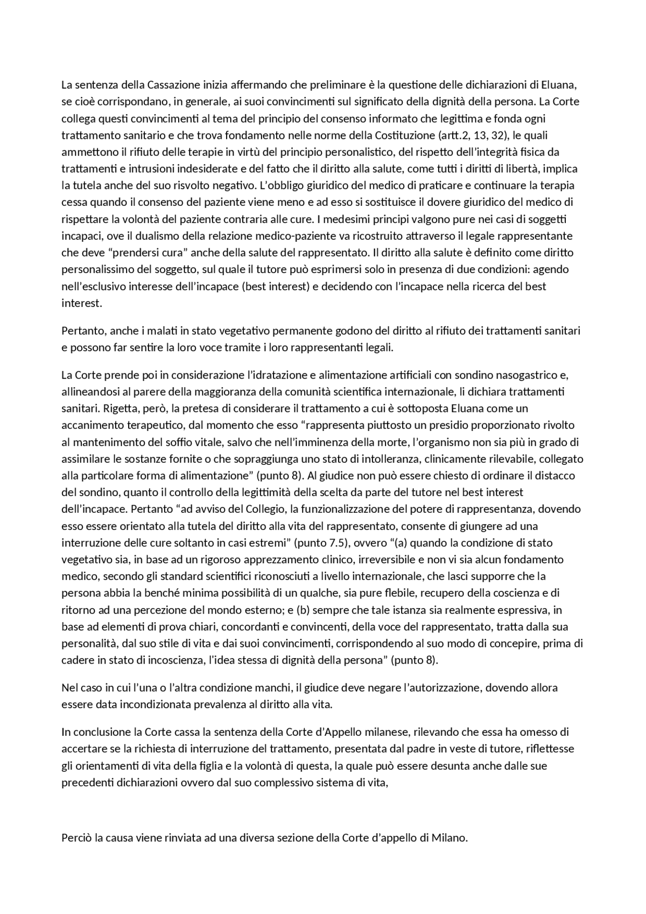 Sentenza Eluana Englaro Appunti Di Biogiuridica Docsity