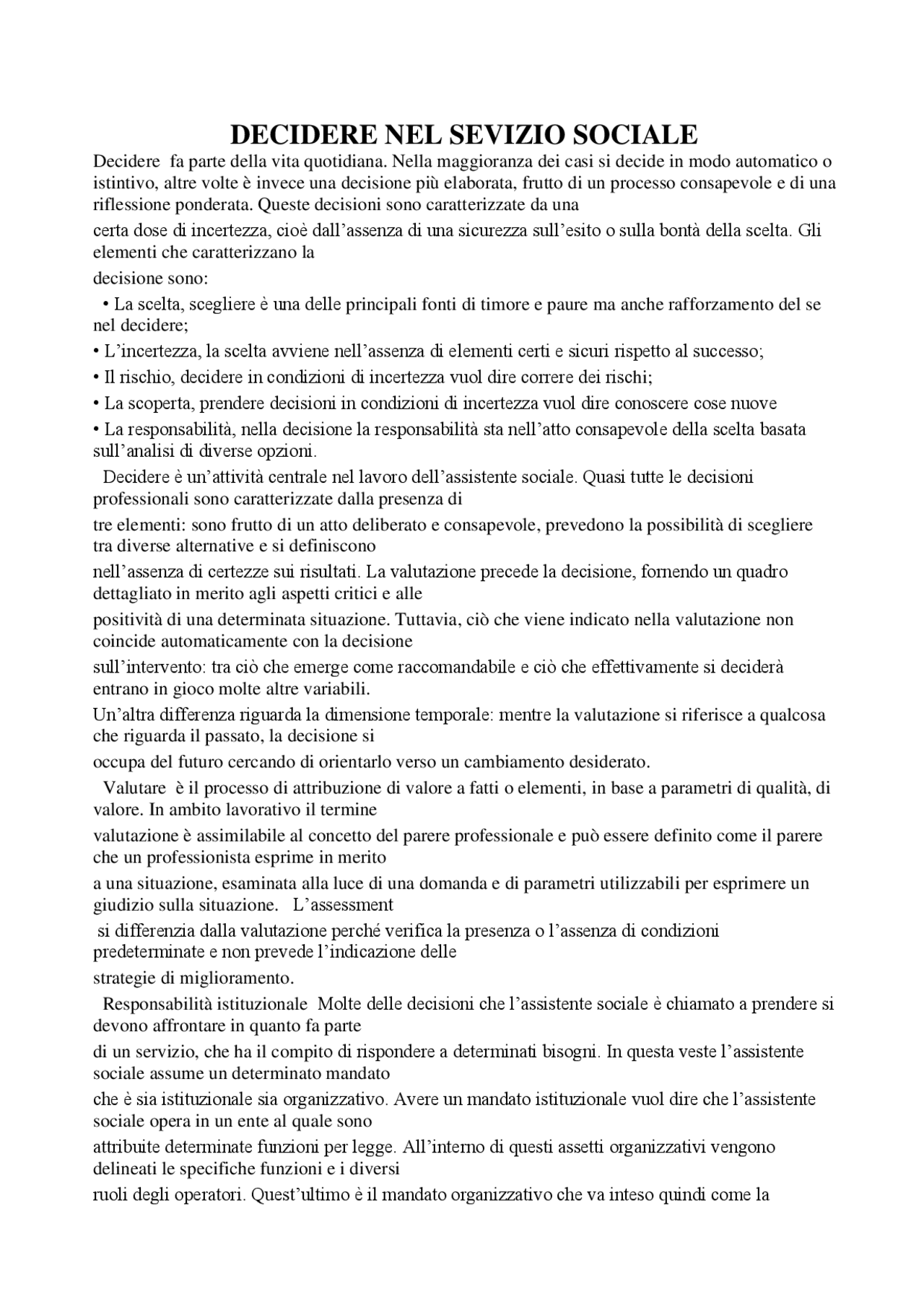 Decidere Nel Servizio Sociale Appunti Di Metodi E Tecniche Del