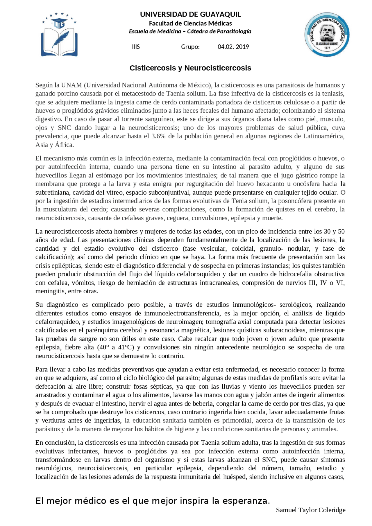 Cisticercosis Y Neurocisticercosis Docsity