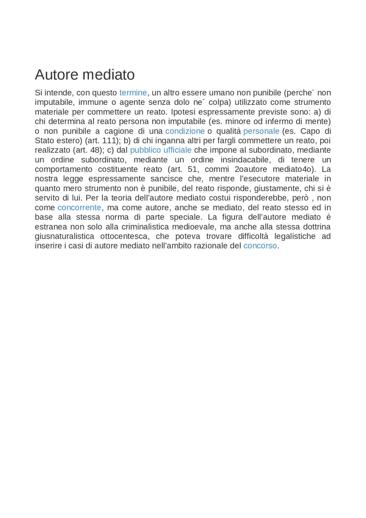Autore Mediato Nel Concorso Di Persone Docsity