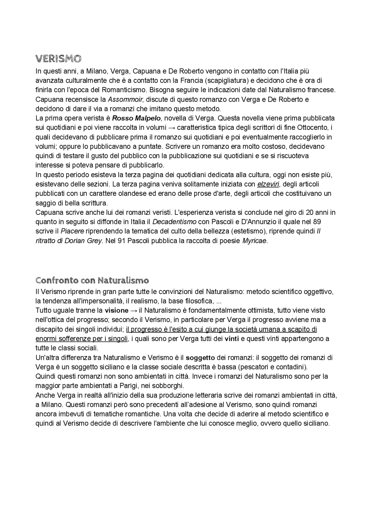 Verismo Giovanni Verga Docsity