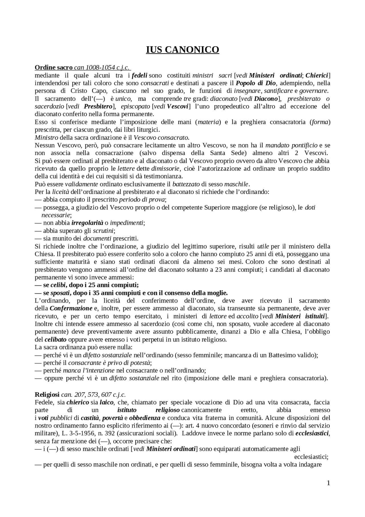 Diritto Canonico e poteri della Chiesa - Docsity