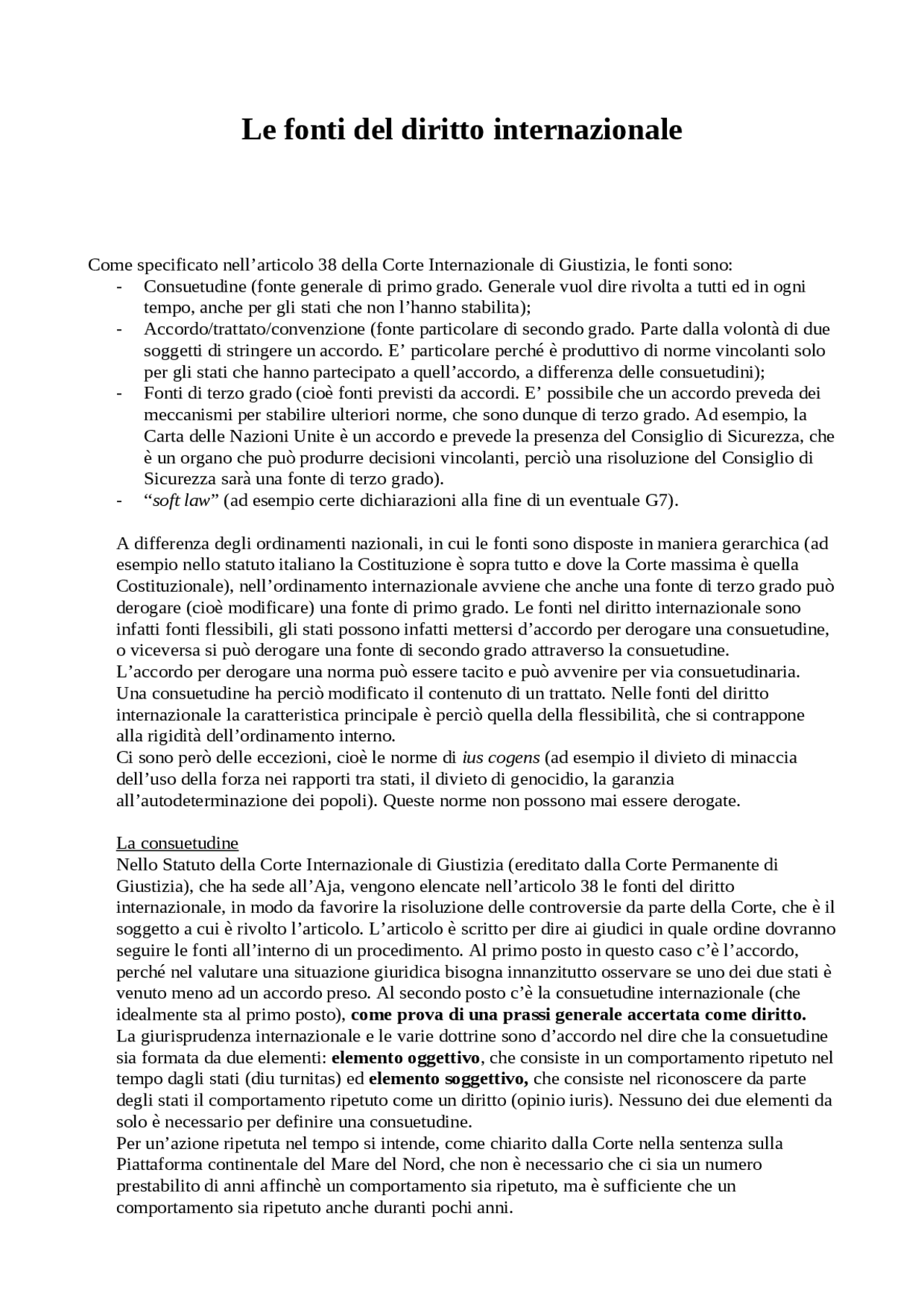 Fonti nel diritto internazionale - Docsity