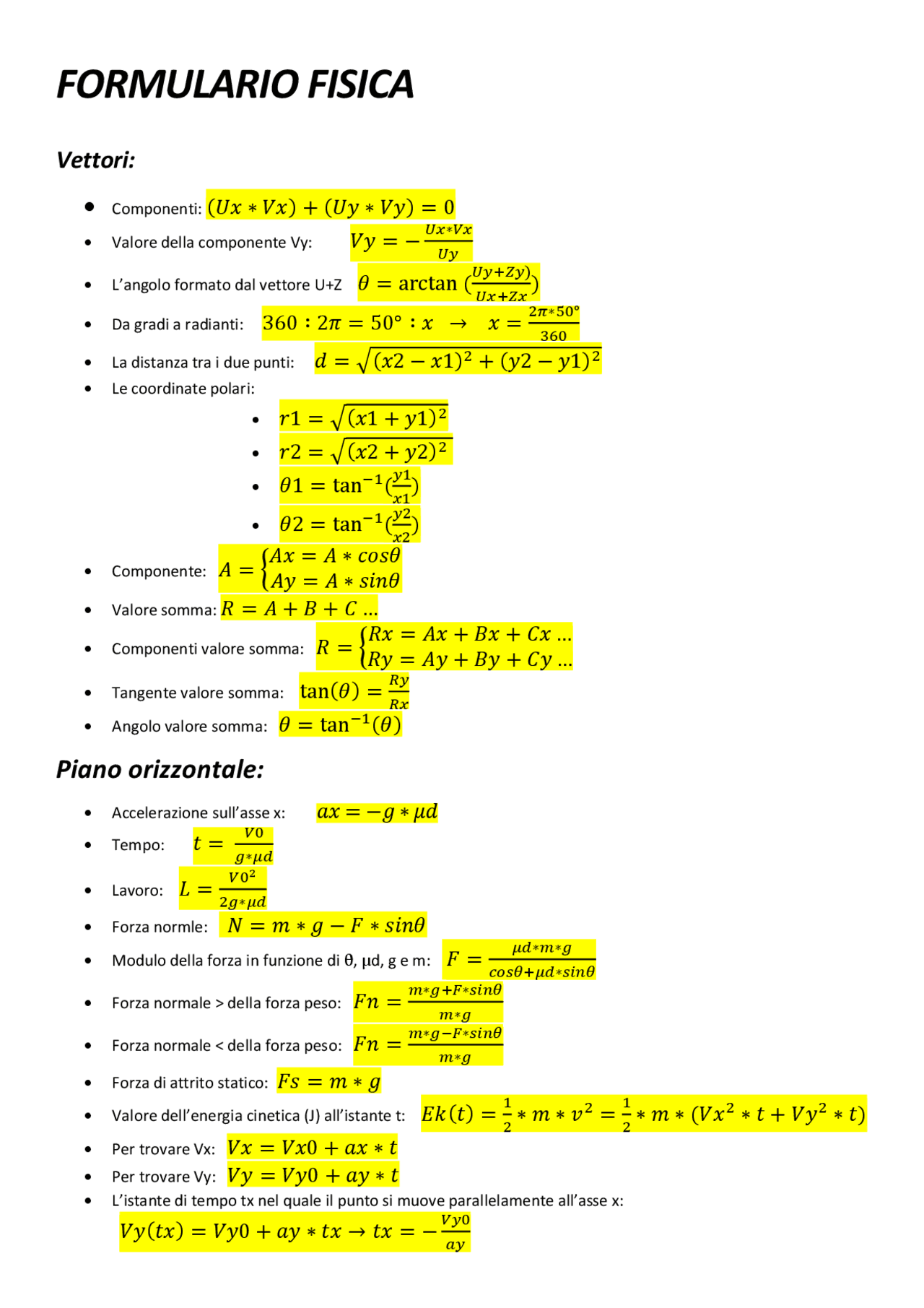 Formulario di Fisica | Formulari de Física | Docsity
