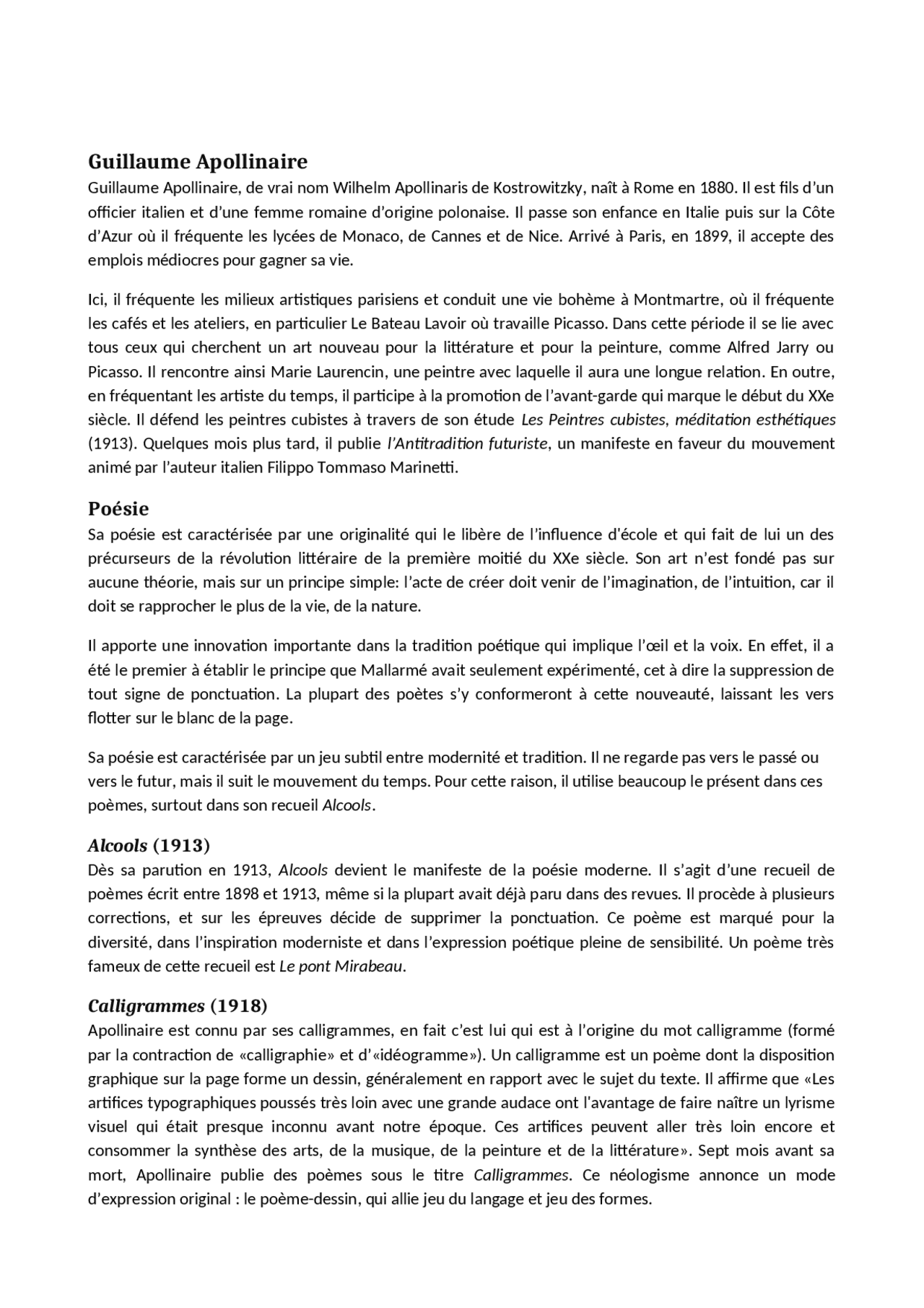 Guillaume Apollinaire Ricerca Docsity