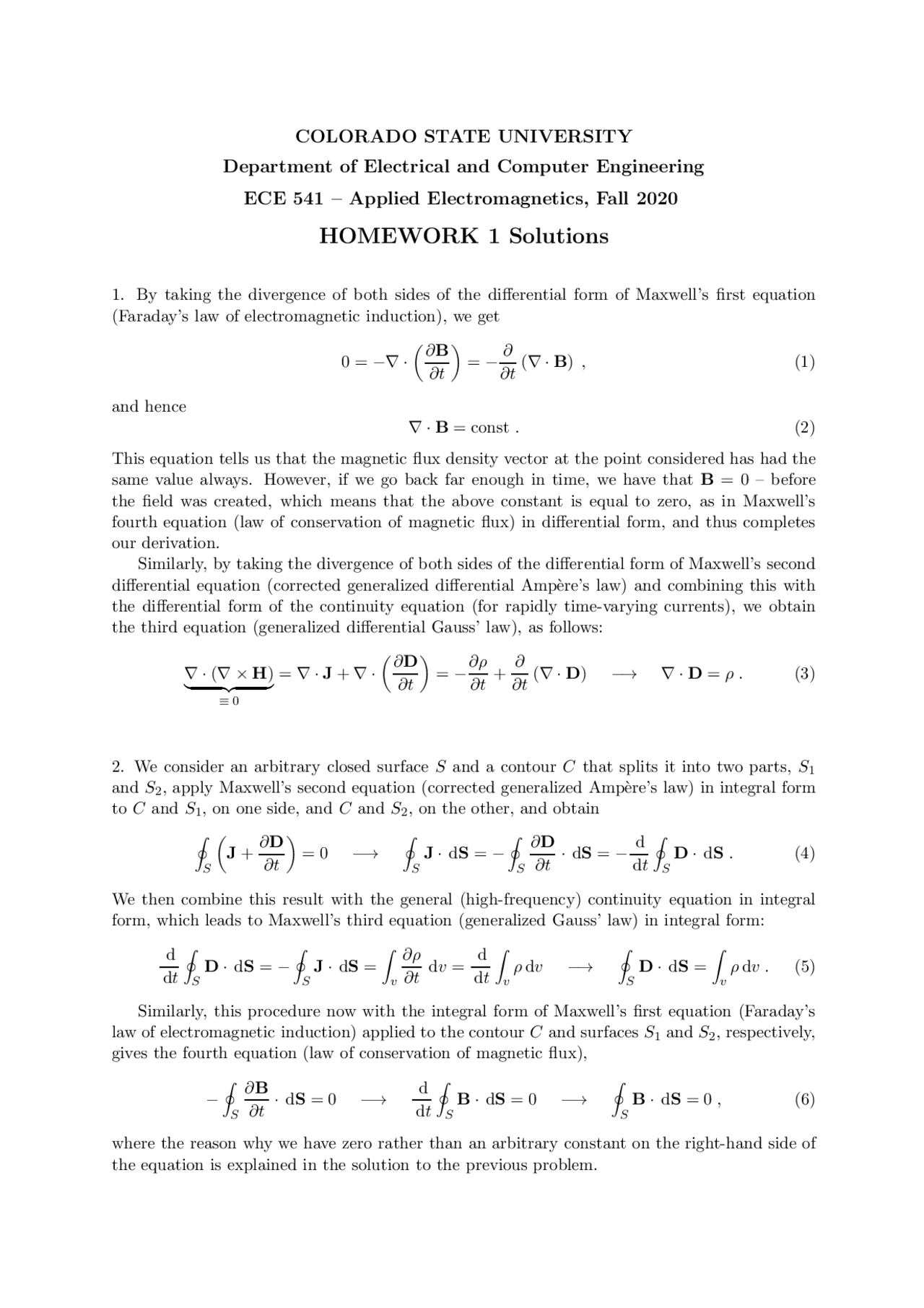 Ece 541 Applied Electromagnetics Homework 1 Solution Docsity