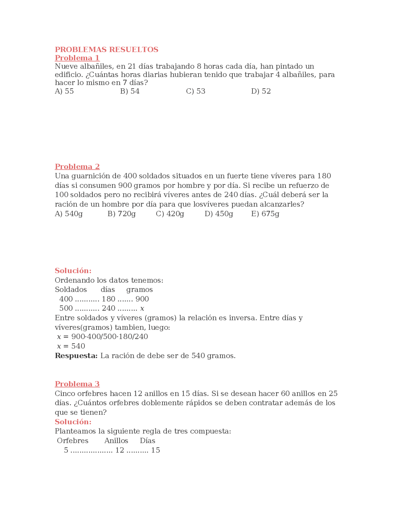 regla de tres simple y comp | Ejercicios de Matemáticas | Docsity