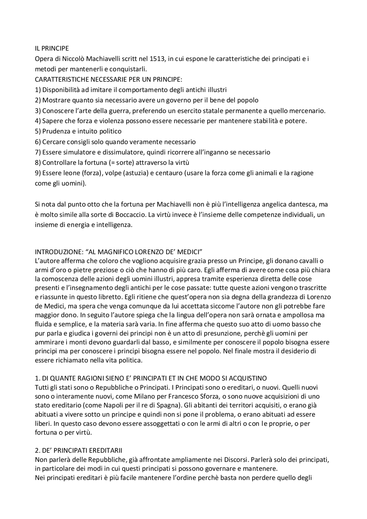 Riassunto Il Principe Di Machiavelli Docsity