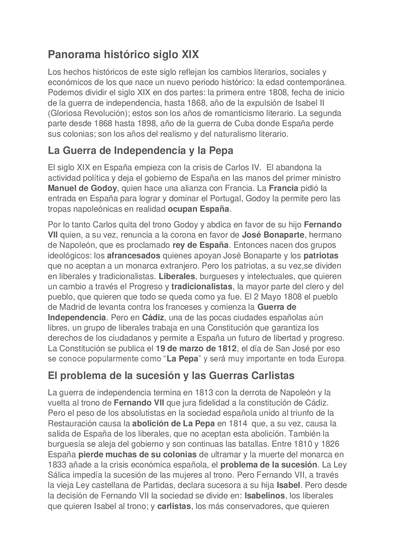 Panorama Histórico Siglo Xix Docsity