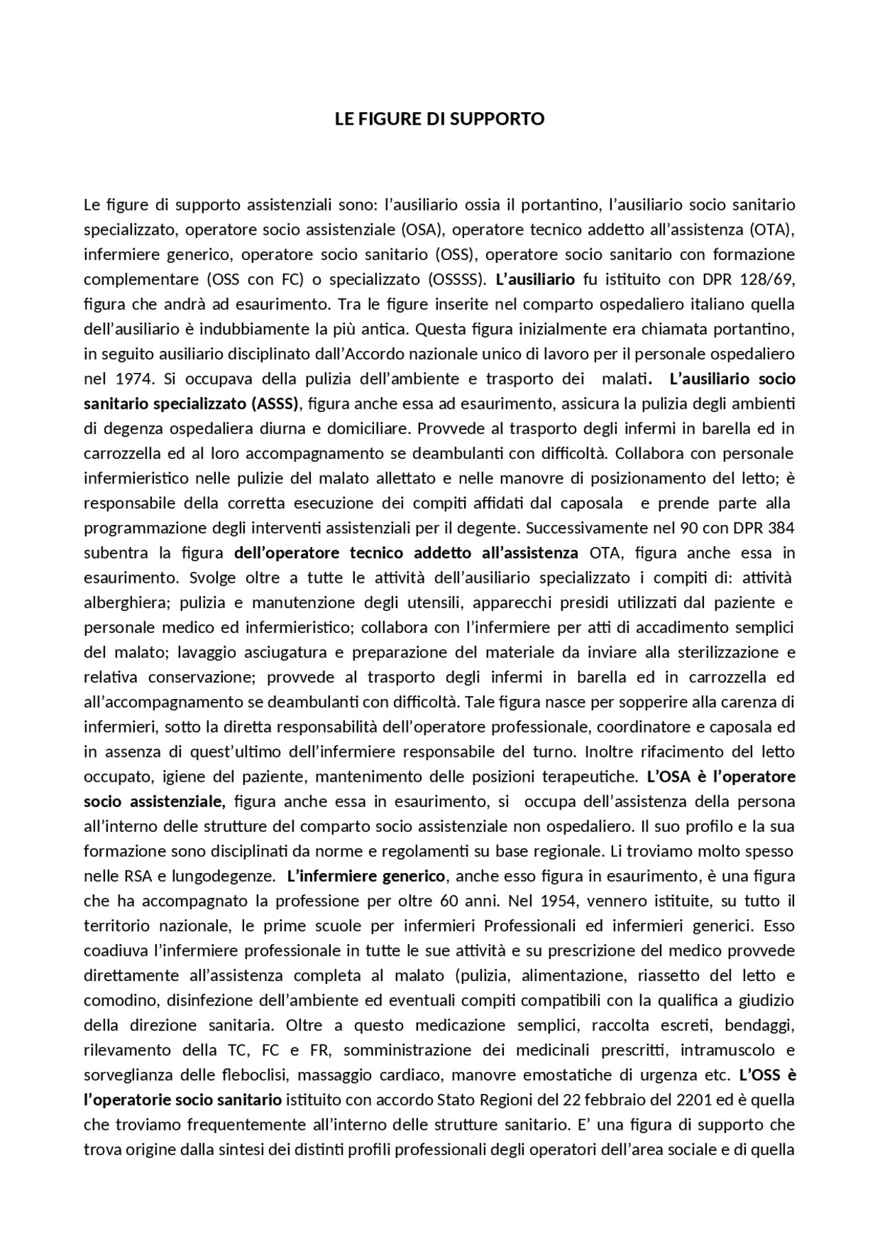Figure Di Supporto Per Infermieristica Docsity