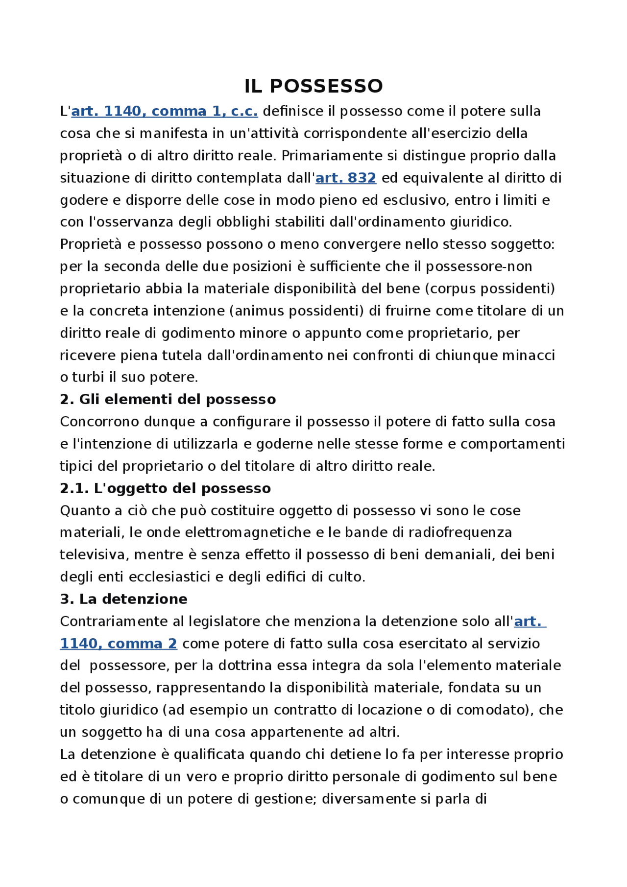 Il Possesso - Corso di Diritto Privato - Docsity