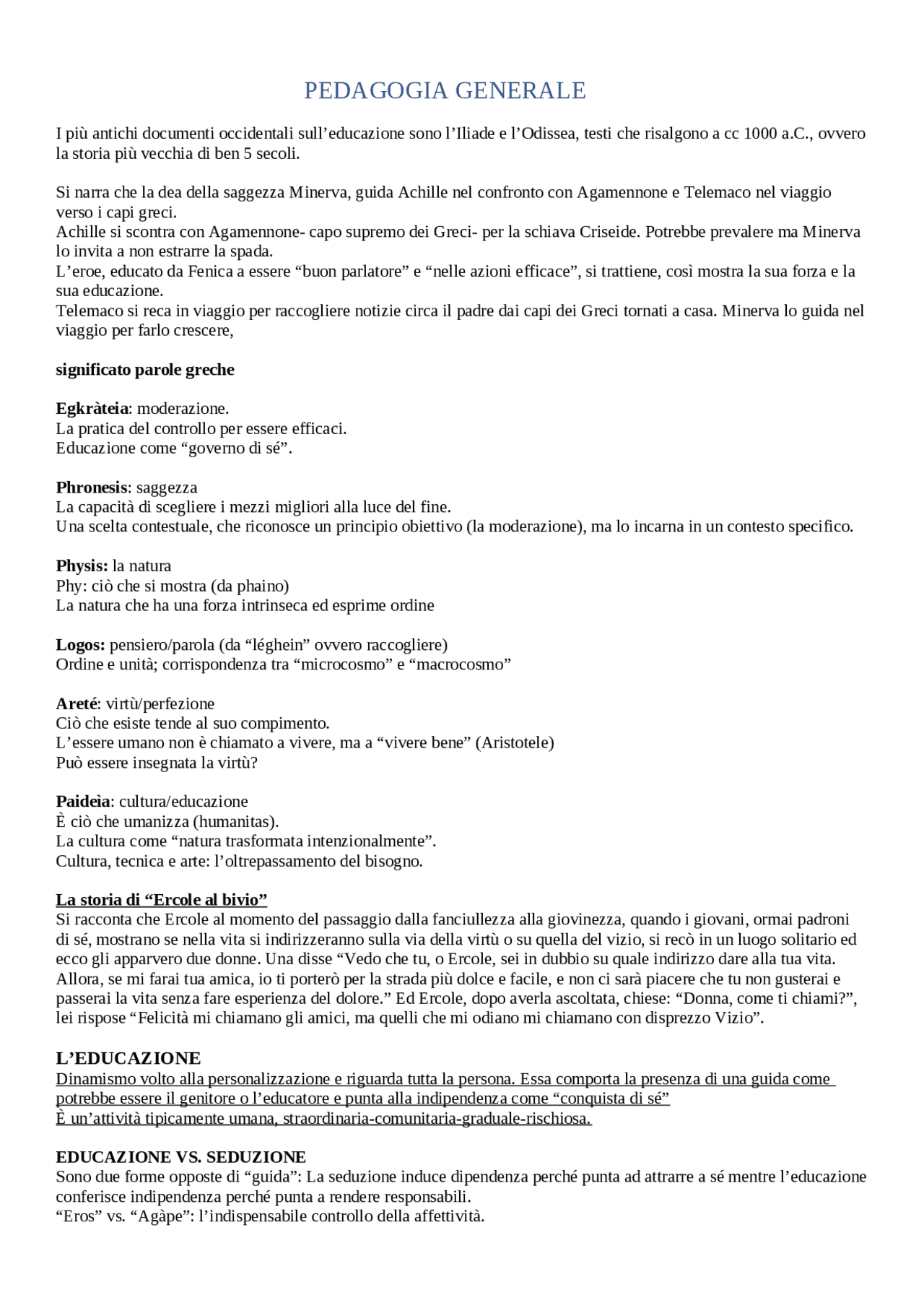 Pedagogia Generale Prof Triani E Mari Docsity