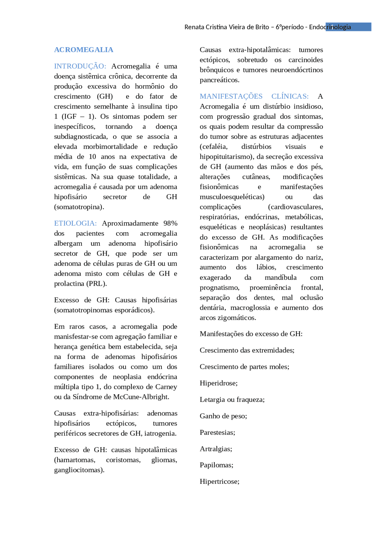 Endocrinologia Acromegalia Docsity