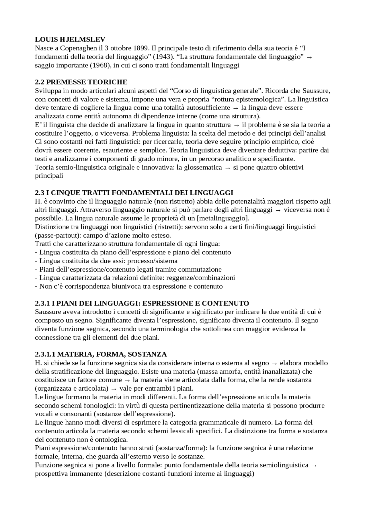 Hjelmslev Riassunto Semiotica Docsity