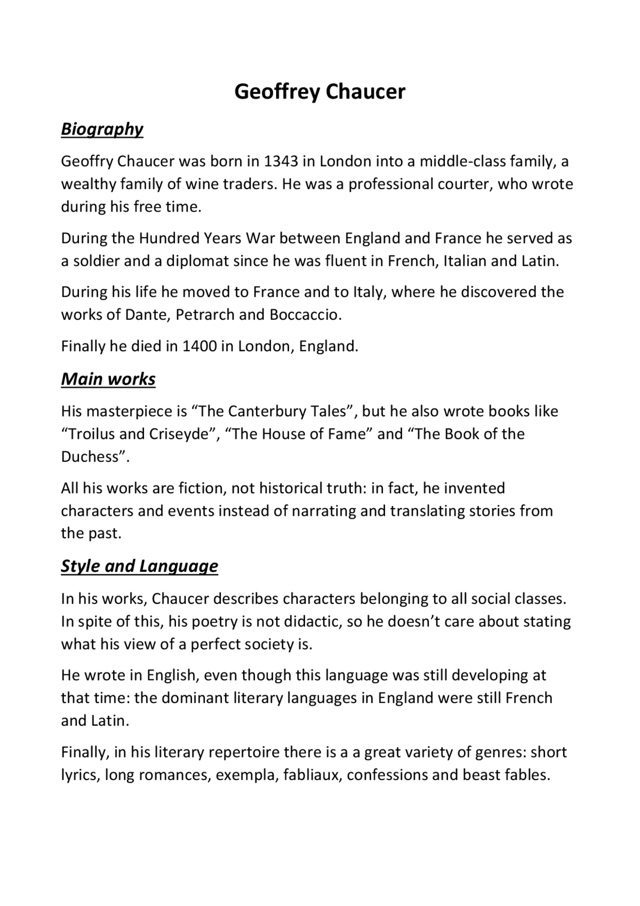 Geoffrey Chaucer, The Canterbury Tales - Docsity