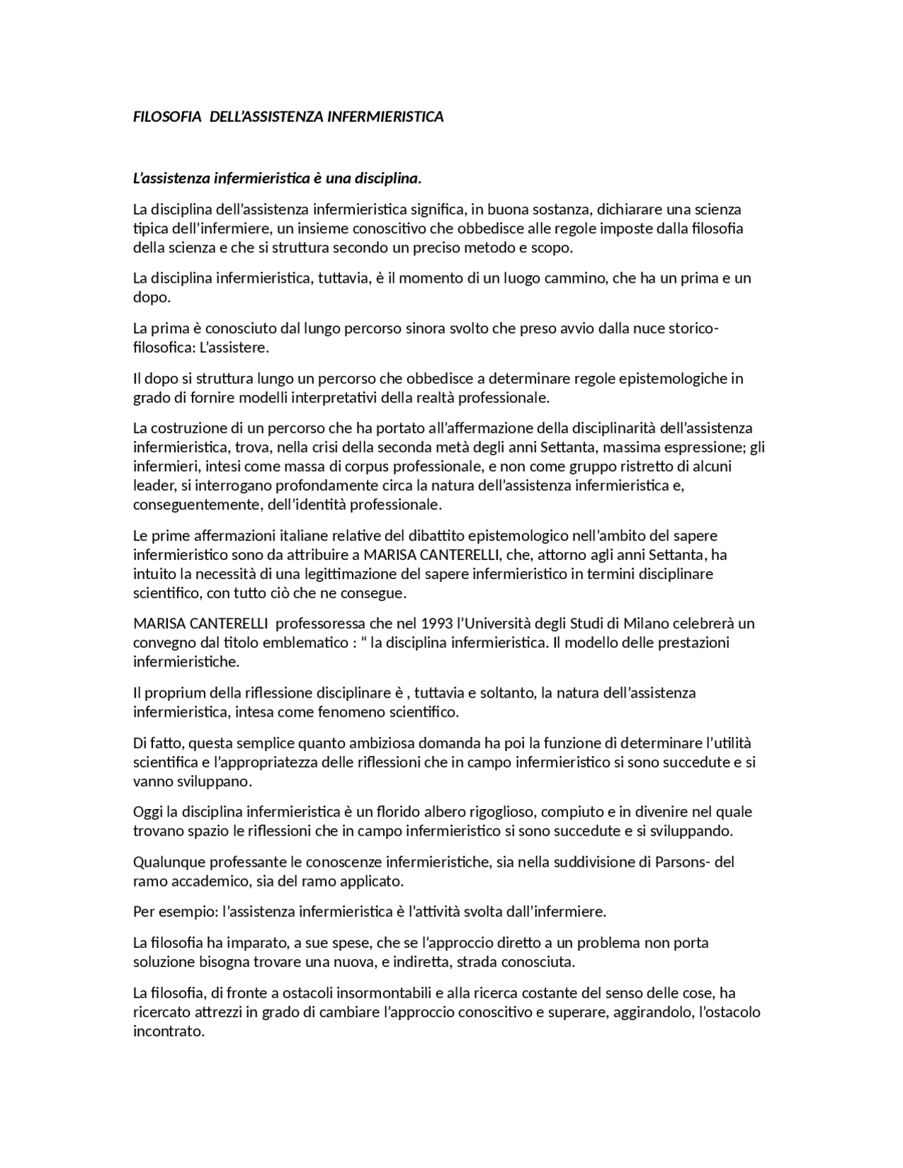 Riassunto Libro Di Infermieristica Docsity