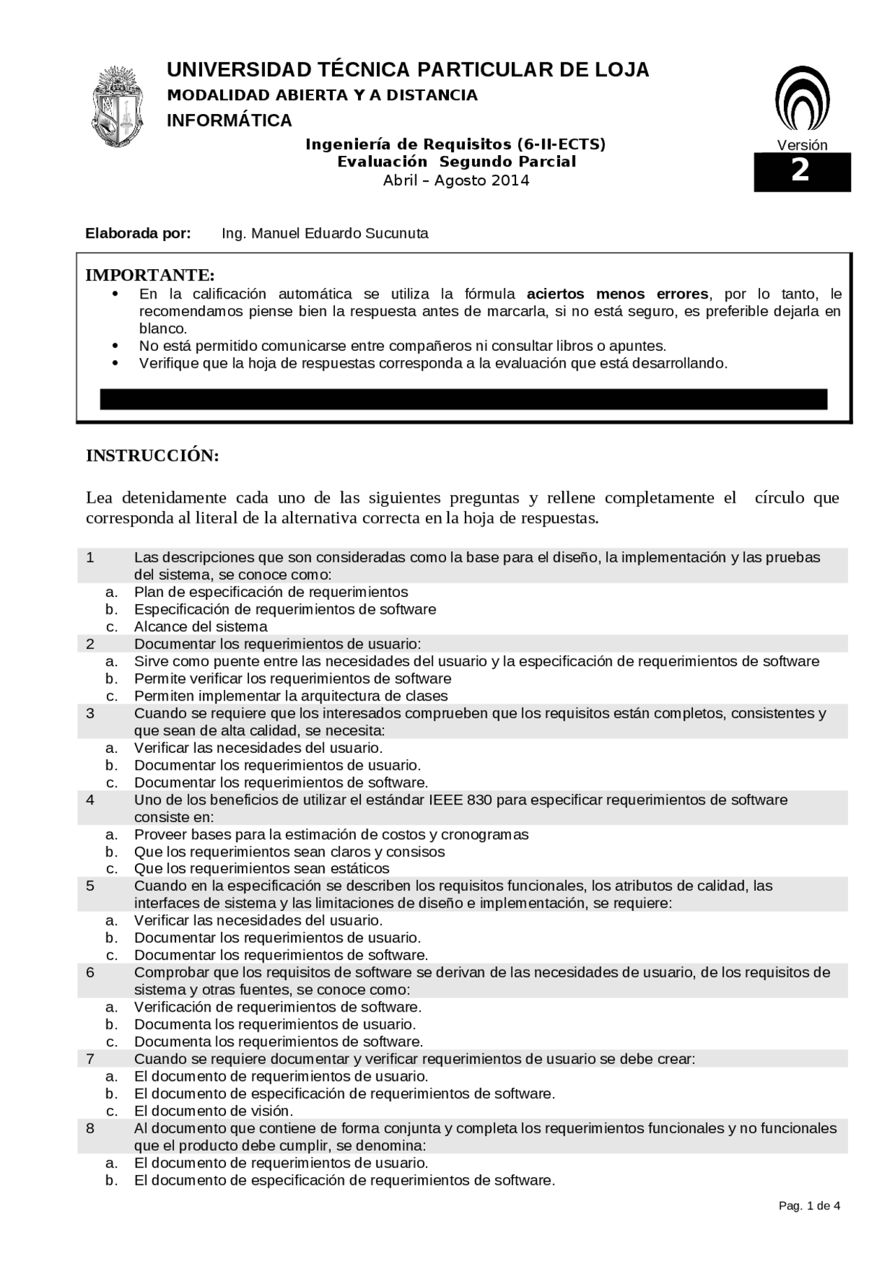 Prueba ingenieria informatica utpl - Docsity