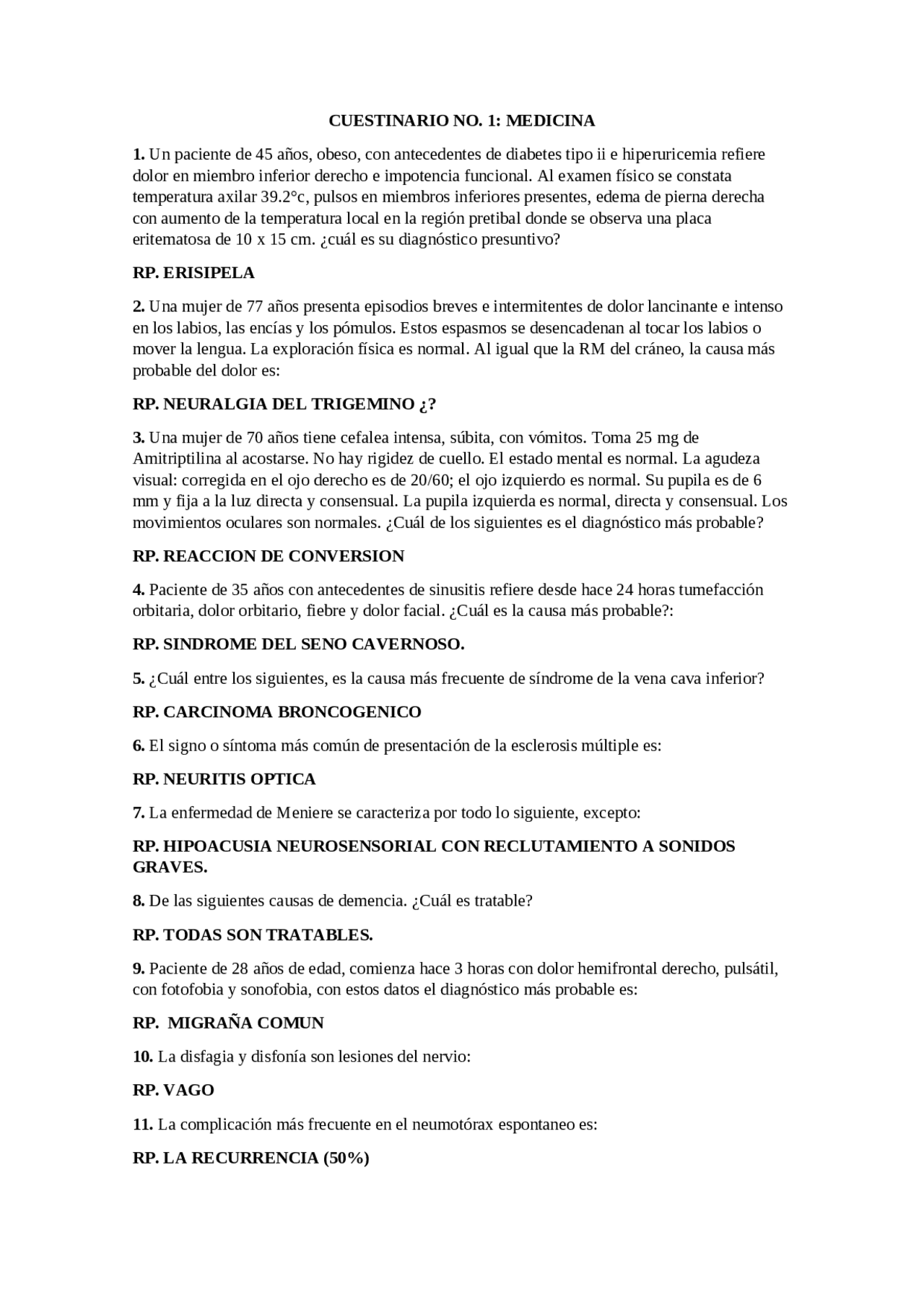 Preguntas de medicina interna | Exámenes de Medicina Interna | Docsity