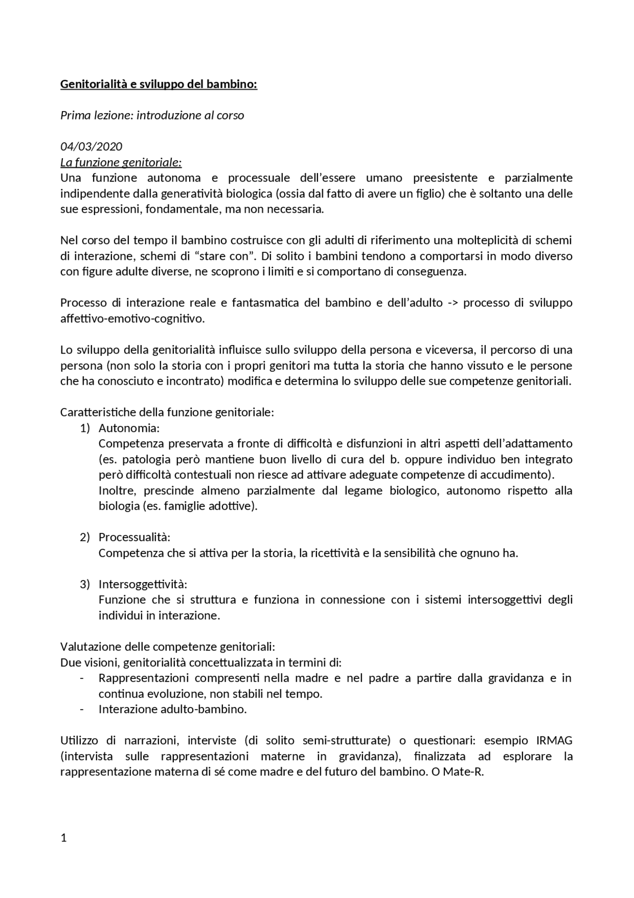 Genitorialità E Sviluppo Del Bambino Docsity