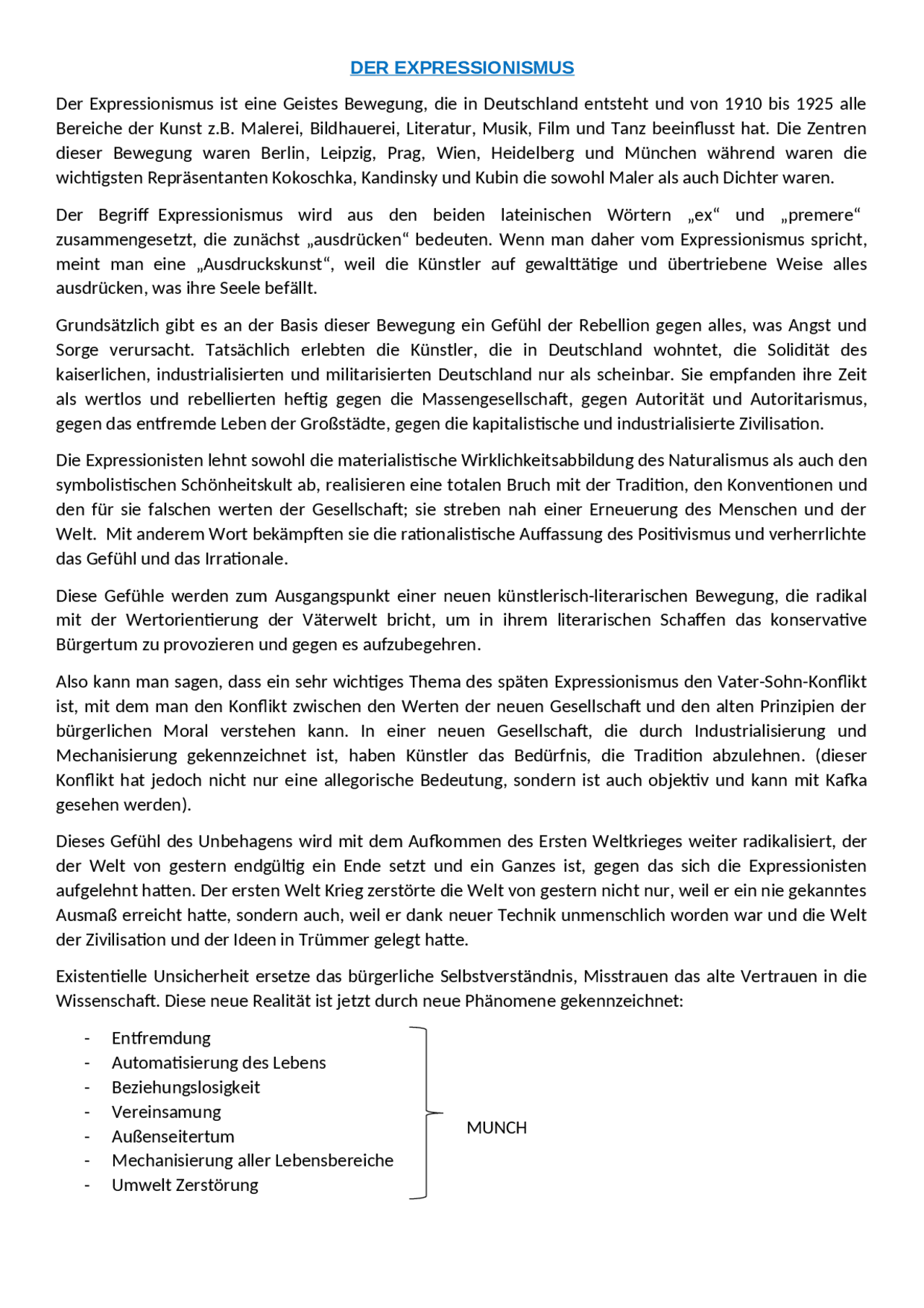 DER EXPRESSIONISMUS, GEORGE HEIM, KAFKA | Temi di Tedesco | Docsity