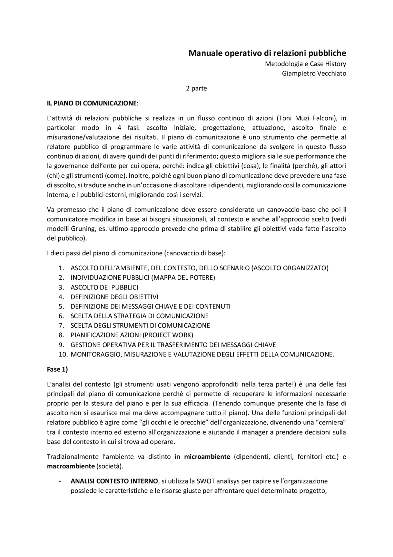 Manuale Operativo Di Relazioni Pubbliche Vecchiato Docsity