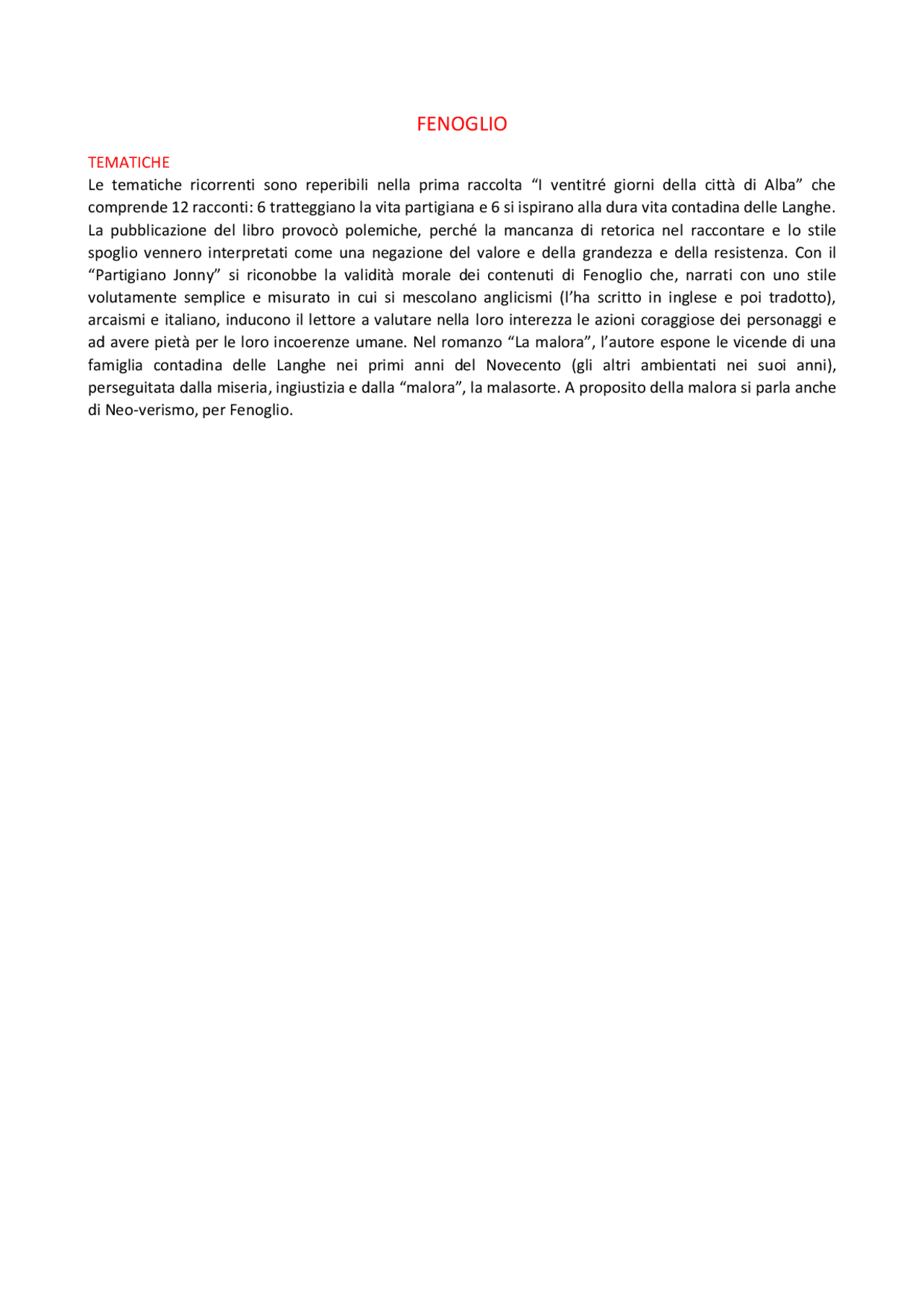 Fenoglio Tematiche Docsity
