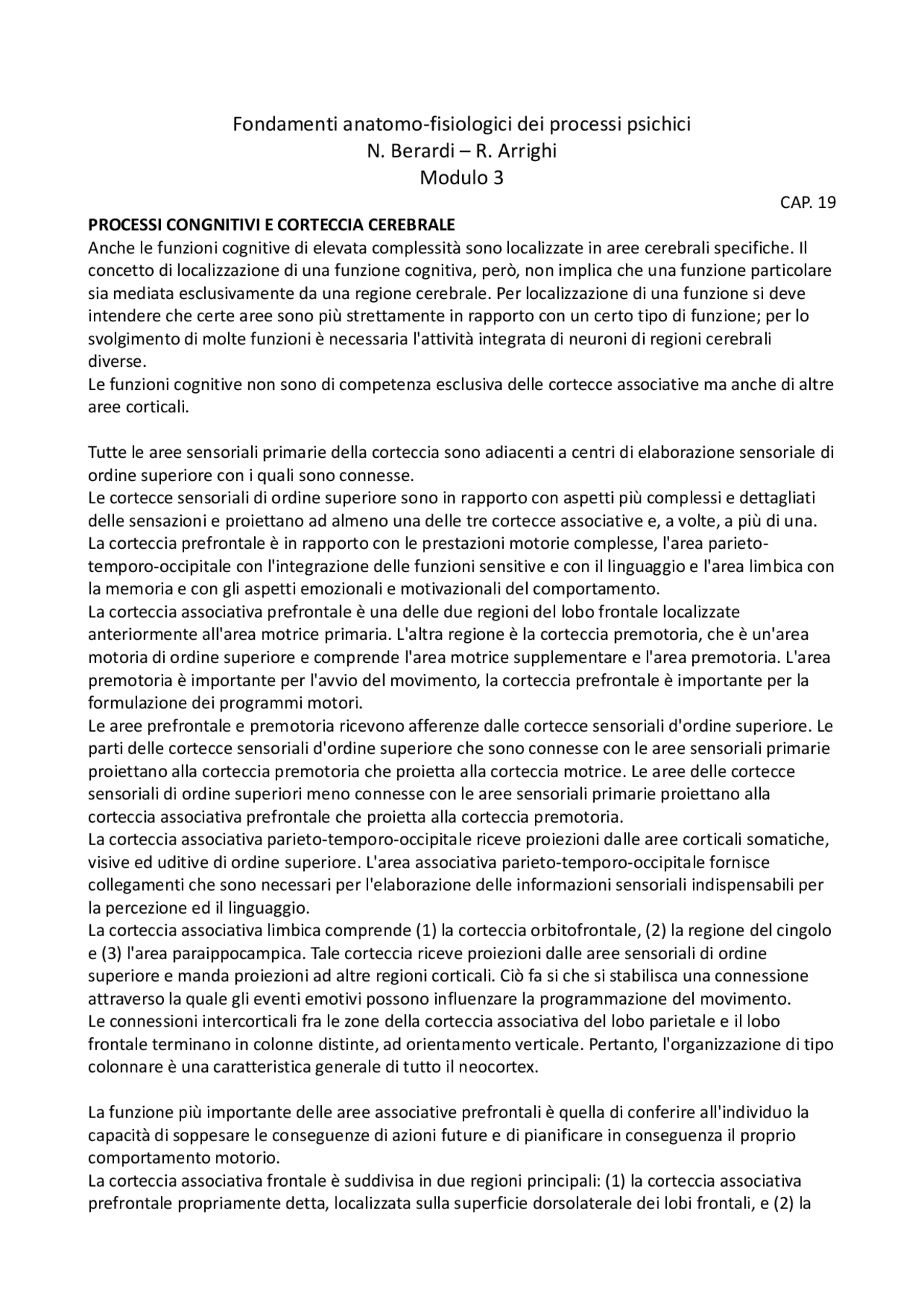 Fondamenti Anatomo Fisiologici Dei Processi Psichici Docsity