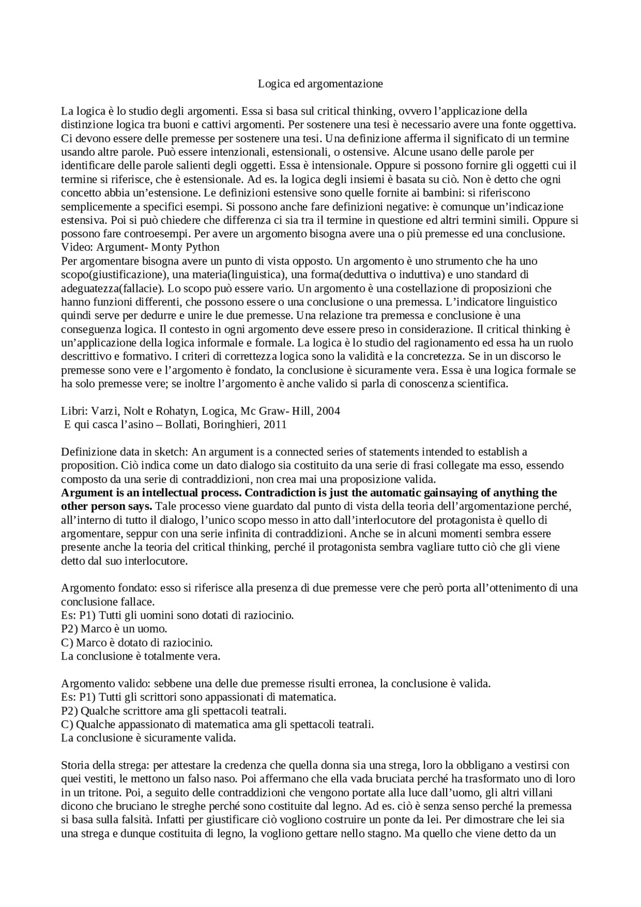 Appunti Logica Ed Argomentazione Docsity