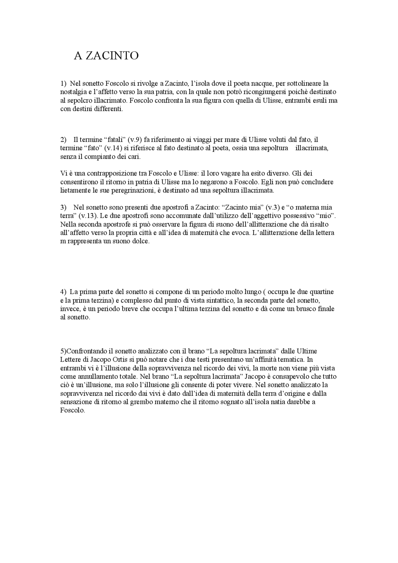 Relazione A Zacinto Docsity