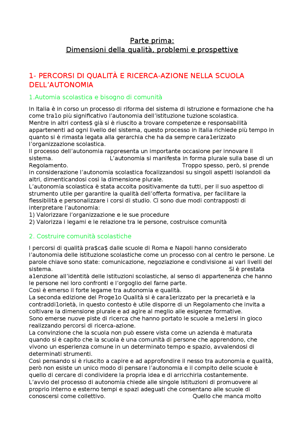 Percorsi Di Qualità E Ricerca Azione Riassunto Docsity