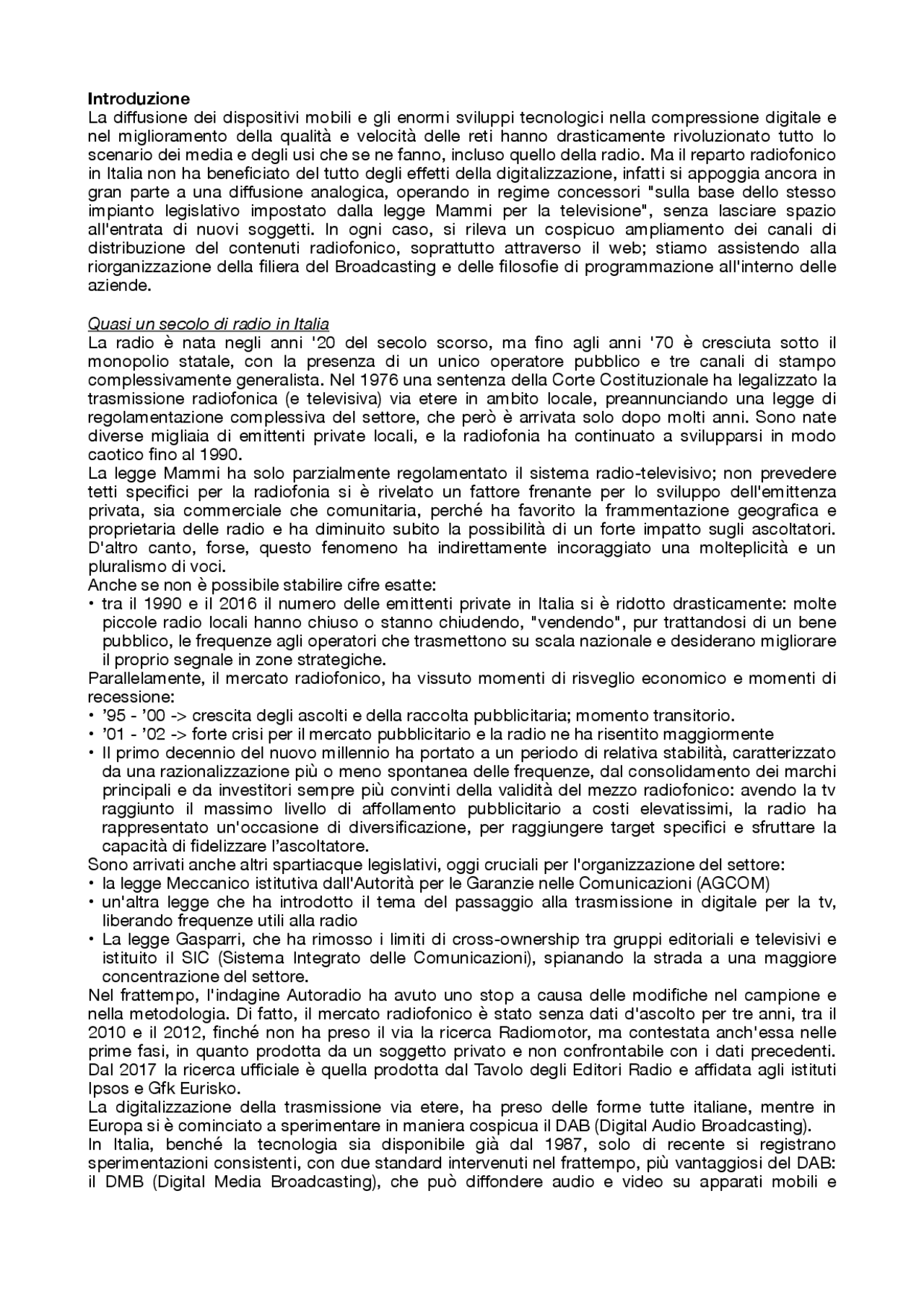 Riassunto Fare Radio Docsity