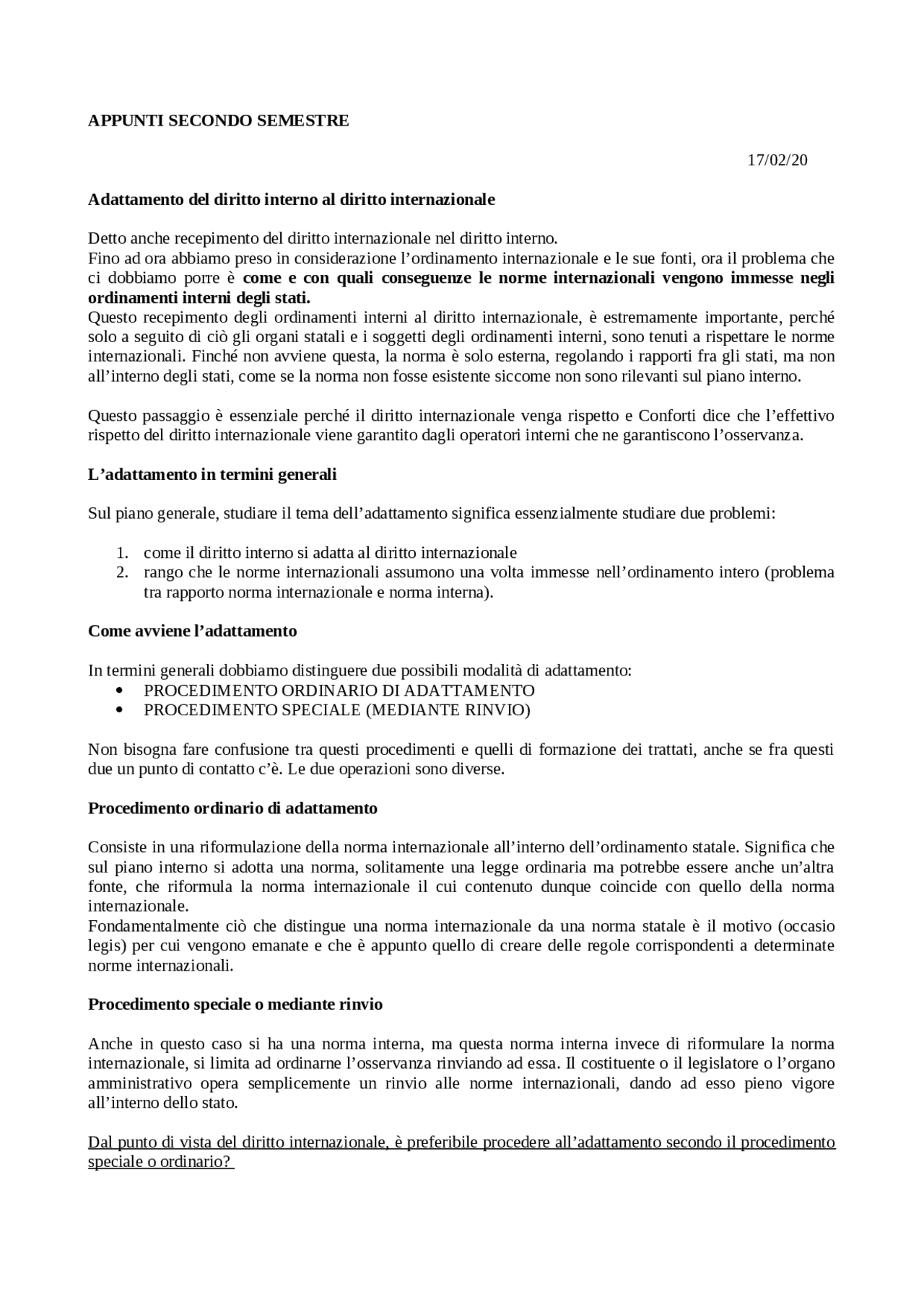 Appunti Diritto Internazionale Secondo Semestre Docsity