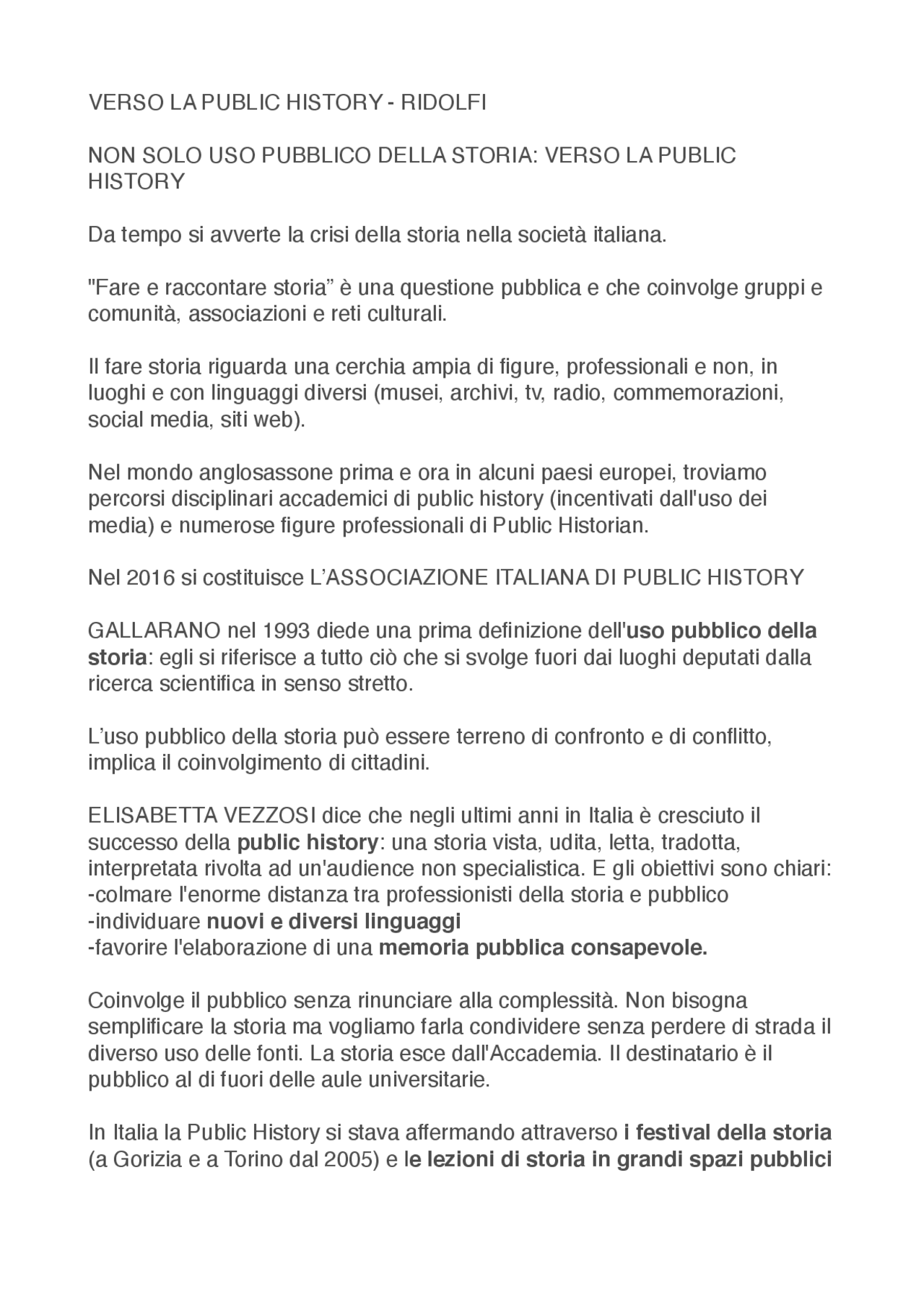 Verso La Public History Ridolfi Docsity