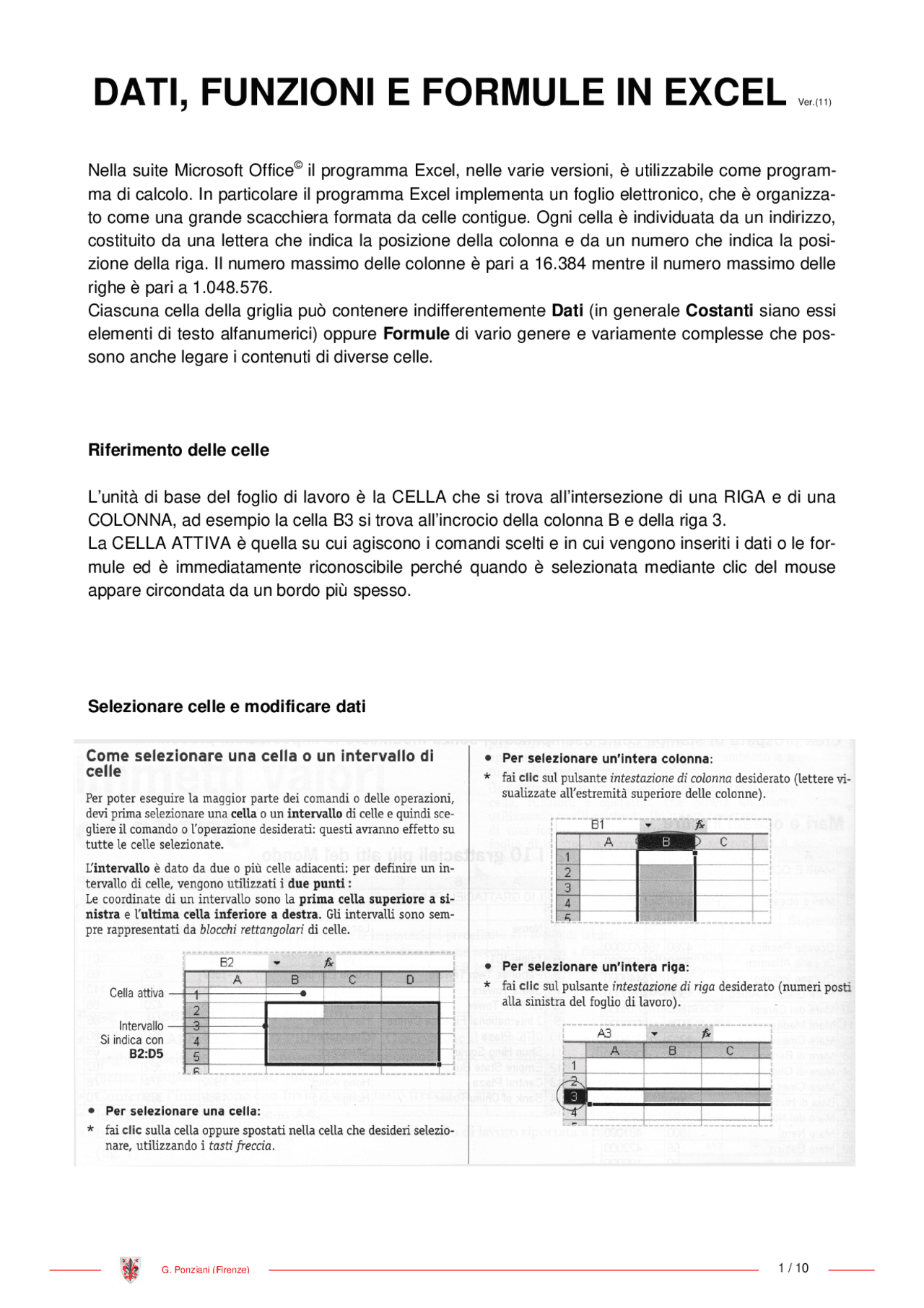 Dati Funzioni E Formule In Excel Docsity